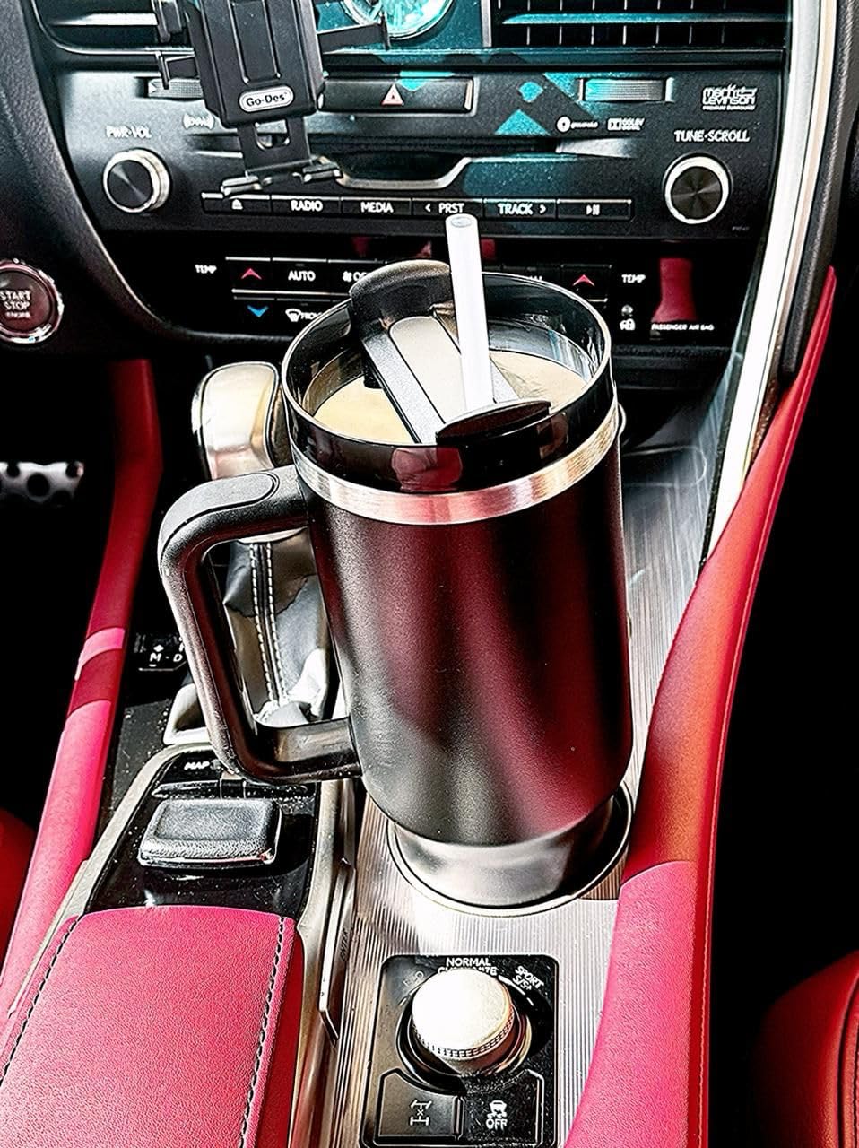 40 oz Tumbler with Handle and Straw, Black Insulated Travel Mug Iced Coffee Cup, Reusable Stainless Steel Insulated Water Bottle, Keeps Drinks Cold for 24 Hours, Dishwasher Safe, BPA Free, Large