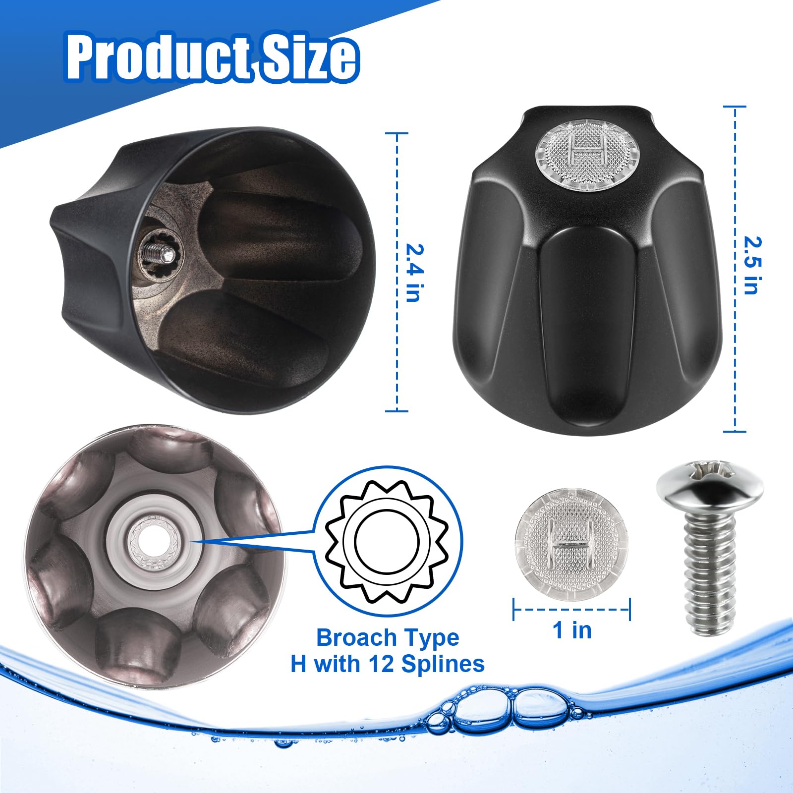 Dreyoo 3 Piece Shower Knob Replacement Compatible with Price/Pfister Verve Tub Shower, Bathtub Faucet Handle Remodel Trim Kit Include 1 Hot 1 Cold 1 Diverter and 3 Screws(Matte Black)