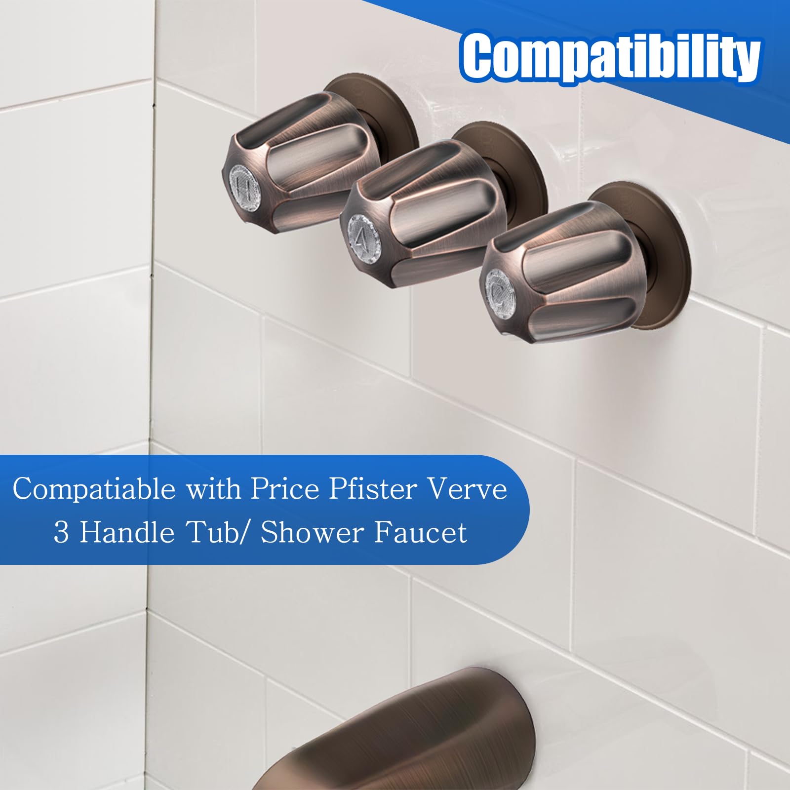 Dreyoo 3 Piece Shower Knob Replacement Compatible with Price/Pfister Verve Tub Shower, Bathtub Faucet Handle Remodel Trim Kit Include 1 Hot 1 Cold 1 Diverter and 3 Screws(Oil Rubbed Bronze)