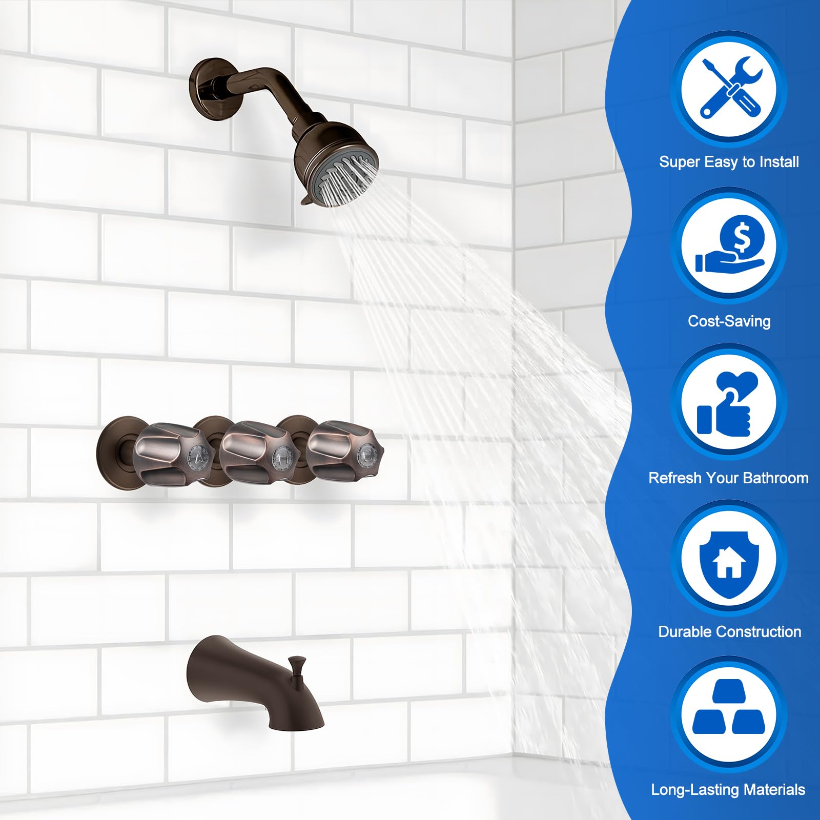 Dreyoo 3 Piece Shower Knob Replacement Compatible with Price/Pfister Verve Tub Shower, Bathtub Faucet Handle Remodel Trim Kit Include 1 Hot 1 Cold 1 Diverter and 3 Screws(Oil Rubbed Bronze)