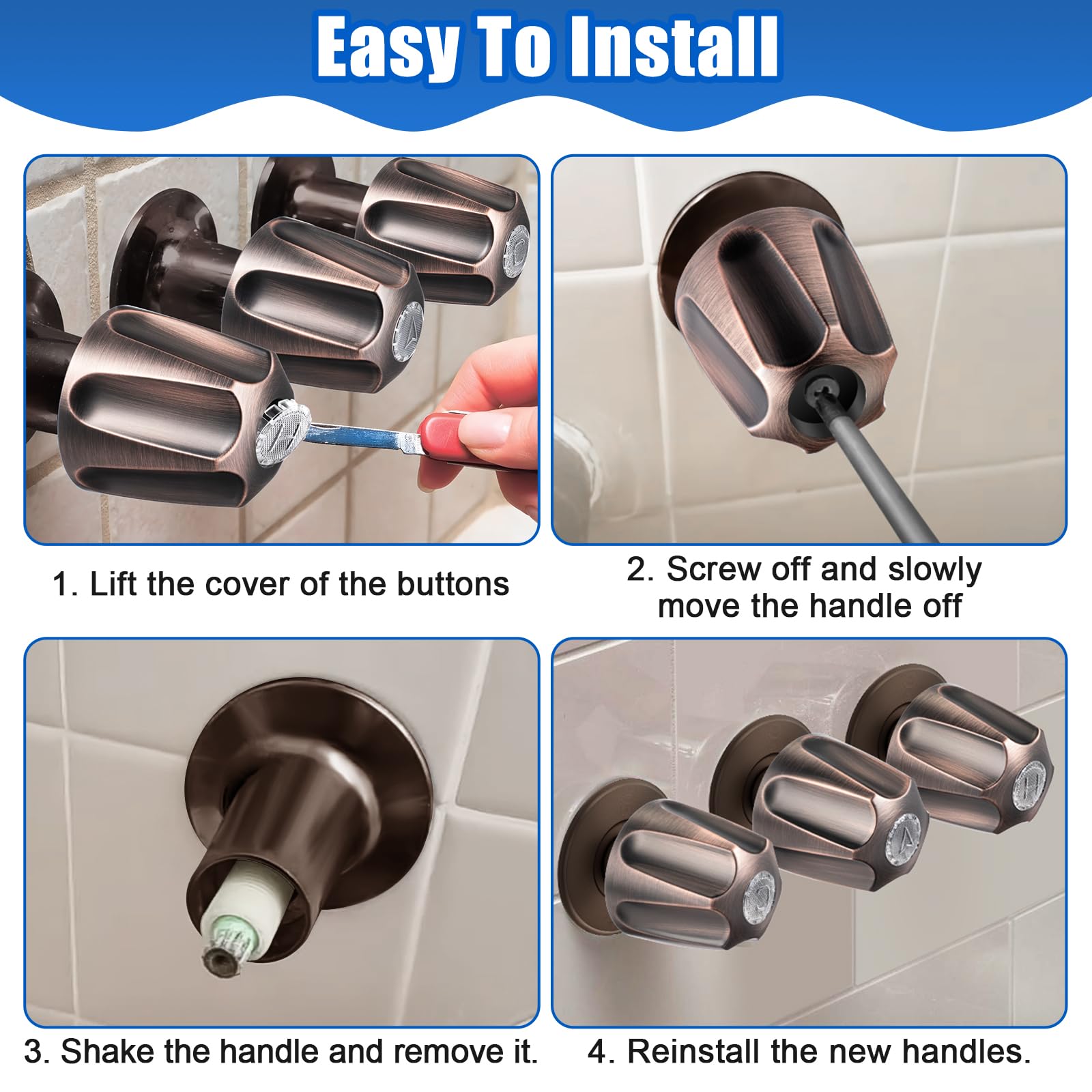 Dreyoo 3 Piece Shower Knob Replacement Compatible with Price/Pfister Verve Tub Shower, Bathtub Faucet Handle Remodel Trim Kit Include 1 Hot 1 Cold 1 Diverter and 3 Screws(Oil Rubbed Bronze)