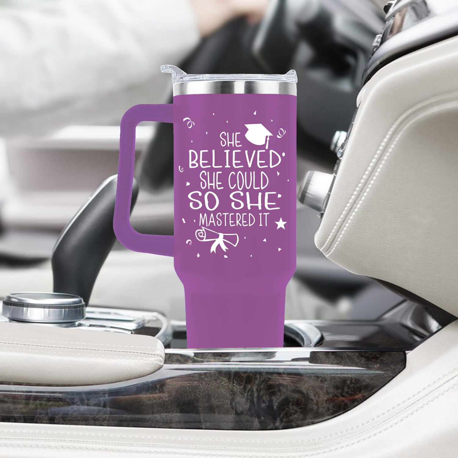 sxmluedn She Believed She Could So She Mastered It Masters Graduation Gifts for Her Him Masters Degree Tumbler Coffee Mug 40oz with Handle and Straw