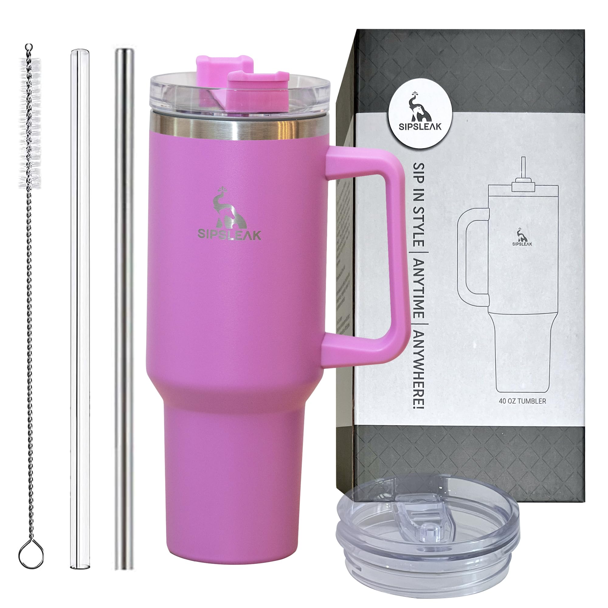 Du&Kha SIPSLEAK 40 Oz Tumbler with Handle and Straw ā Stainless Steel Insulated Tumblers with 2 Lids, 2 Straws, Straw Brush ā Portable and Reusable Coffee Tumbler Travel Coffee Mug Keeps Hot and Cold