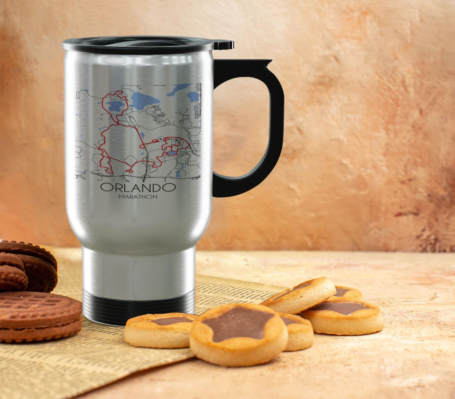 Orlando Marathon Course Marathon Trail Coffee Mug, Gifts and Souvenirs - Unique Drinkware - Orlando Marathon Course Race Momento - 14oz Travel Mug Steel