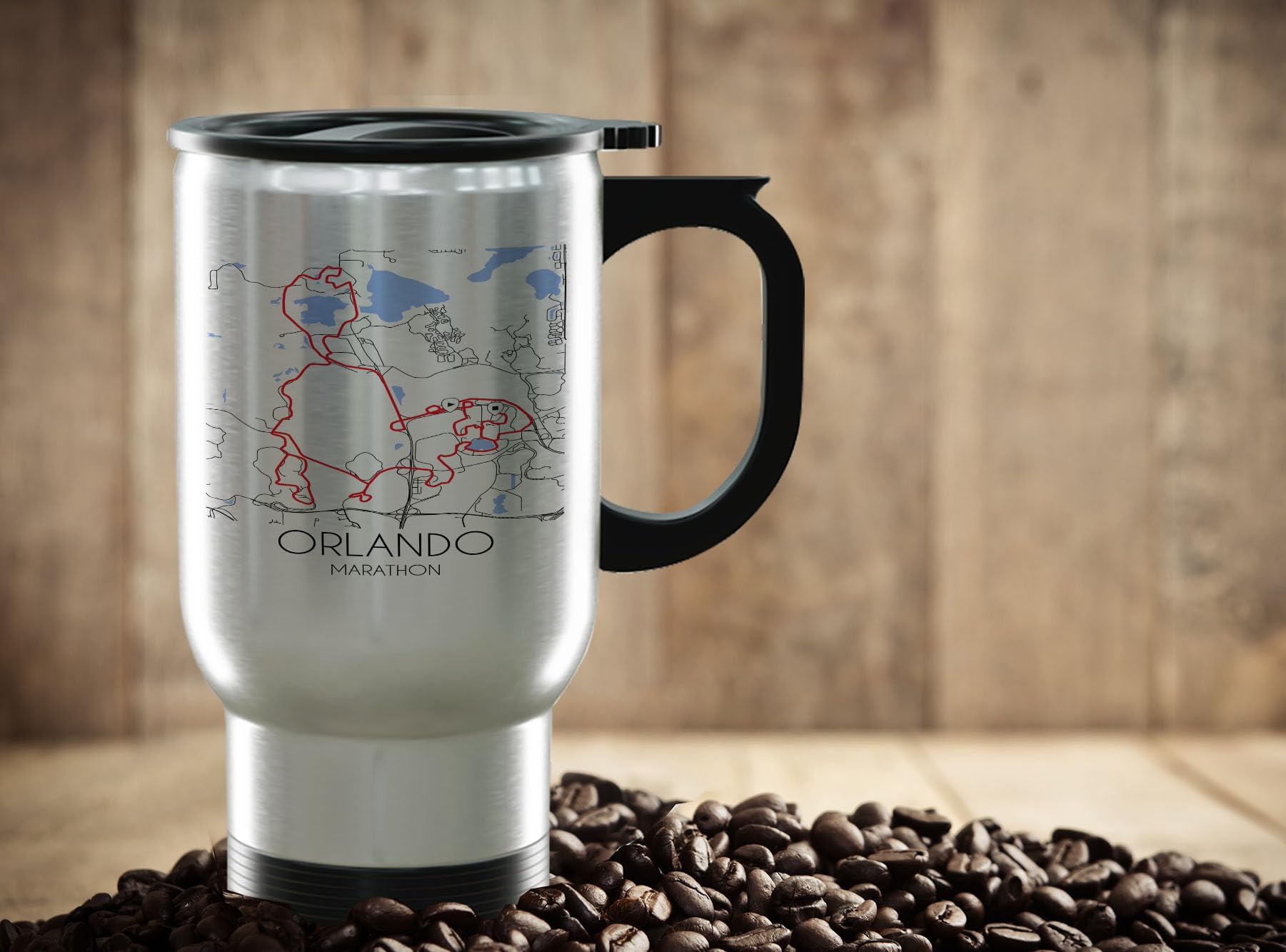 Orlando Marathon Course Marathon Trail Coffee Mug, Gifts and Souvenirs - Unique Drinkware - Orlando Marathon Course Race Momento - 14oz Travel Mug Steel