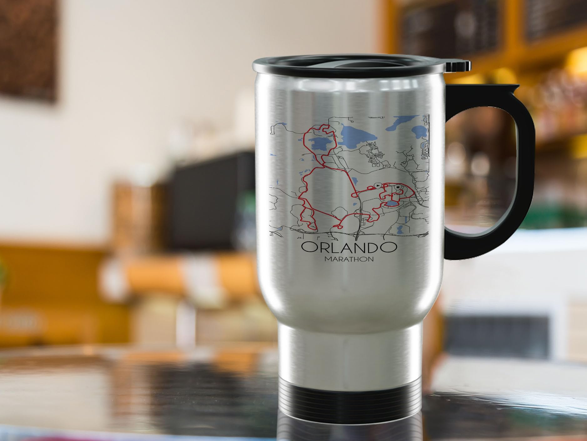 Orlando Marathon Course Marathon Trail Coffee Mug, Gifts and Souvenirs - Unique Drinkware - Orlando Marathon Course Race Momento - 14oz Travel Mug Steel