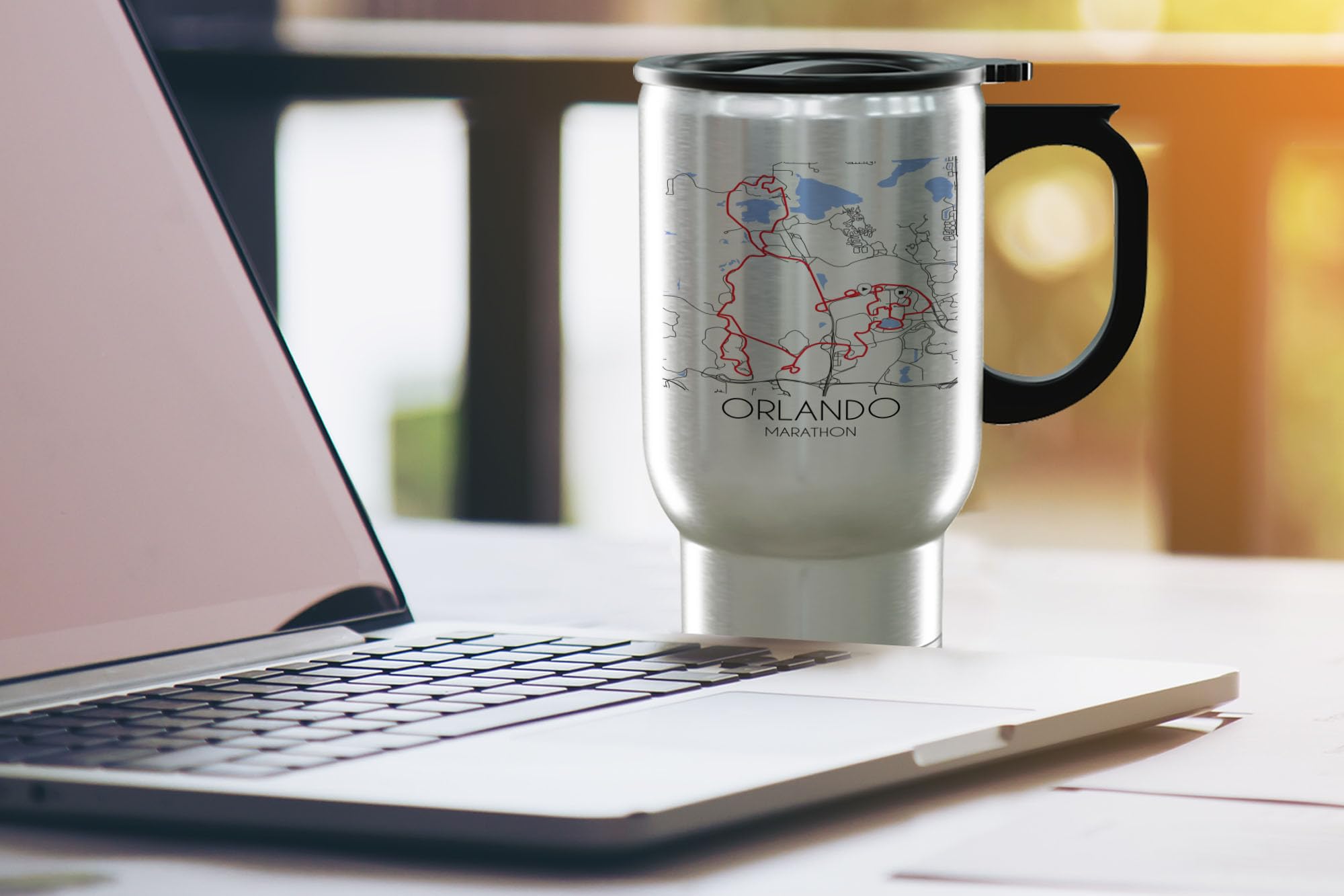 Orlando Marathon Course Marathon Trail Coffee Mug, Gifts and Souvenirs - Unique Drinkware - Orlando Marathon Course Race Momento - 14oz Travel Mug Steel