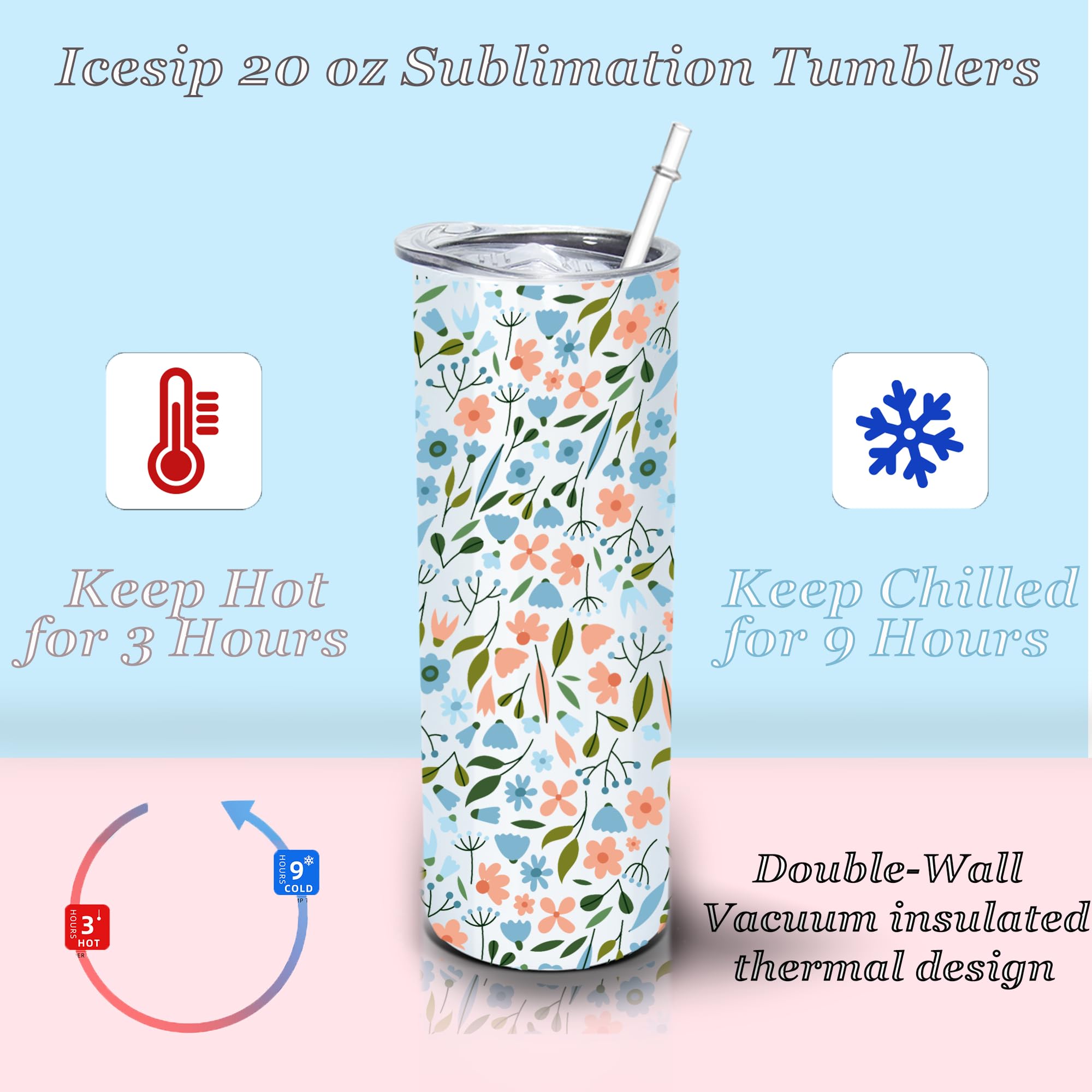Icesip 25 Pack Straight Sublimation Tumblers Bulk 20oz Stainless Steel Double Wall Insulated Sublimation Cups Wholesale Blank White with Lid, Straw for Tumbler Press Machine