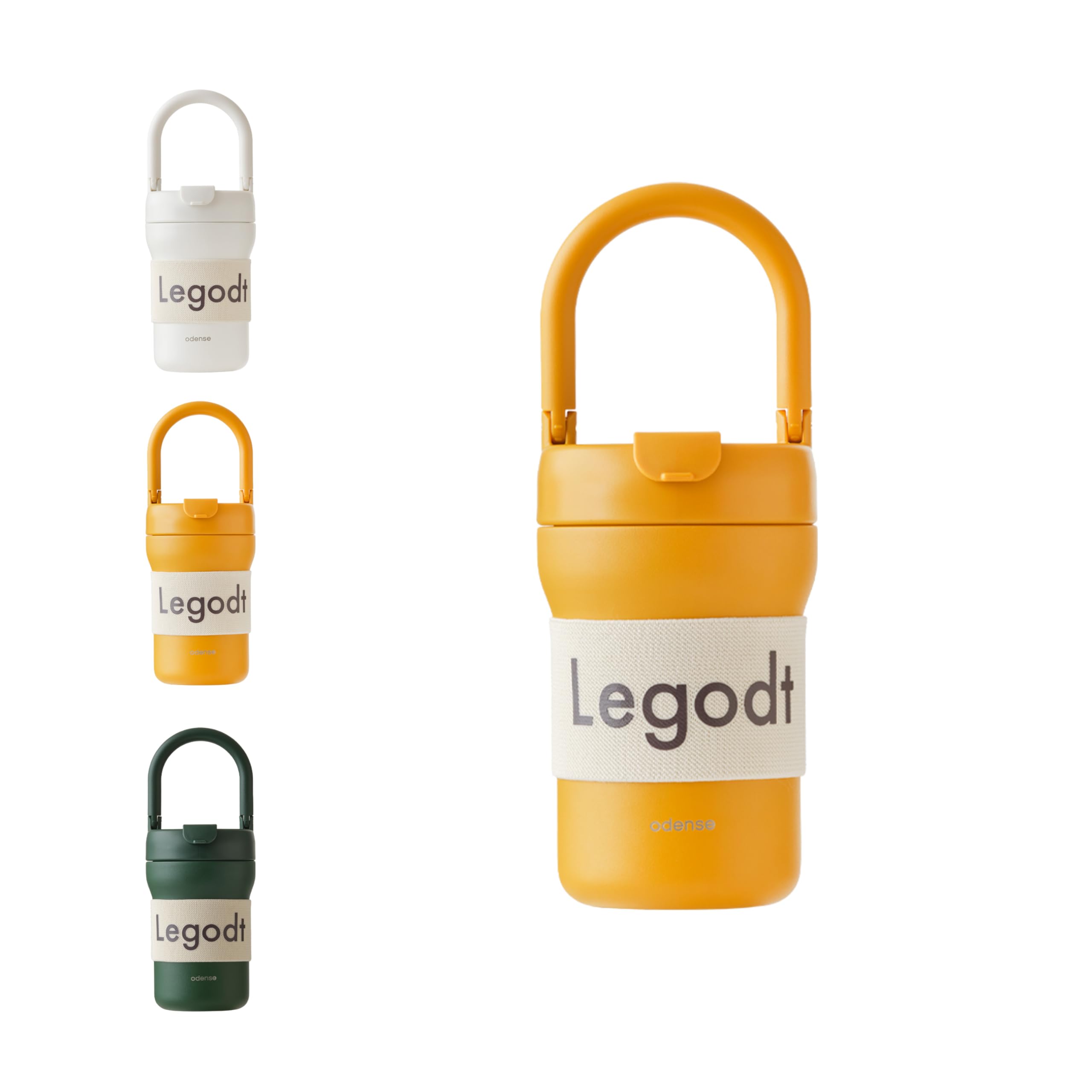 Odense Legodt 2 Way Tumbler 15.2oz with 2 in 1 Lid & Flexible Handle - Straw Available Insulated Travel Coffee Mug with Leak Proof - Double Stainless Steel, Back to School, Kids (Tangerine Yellow)
