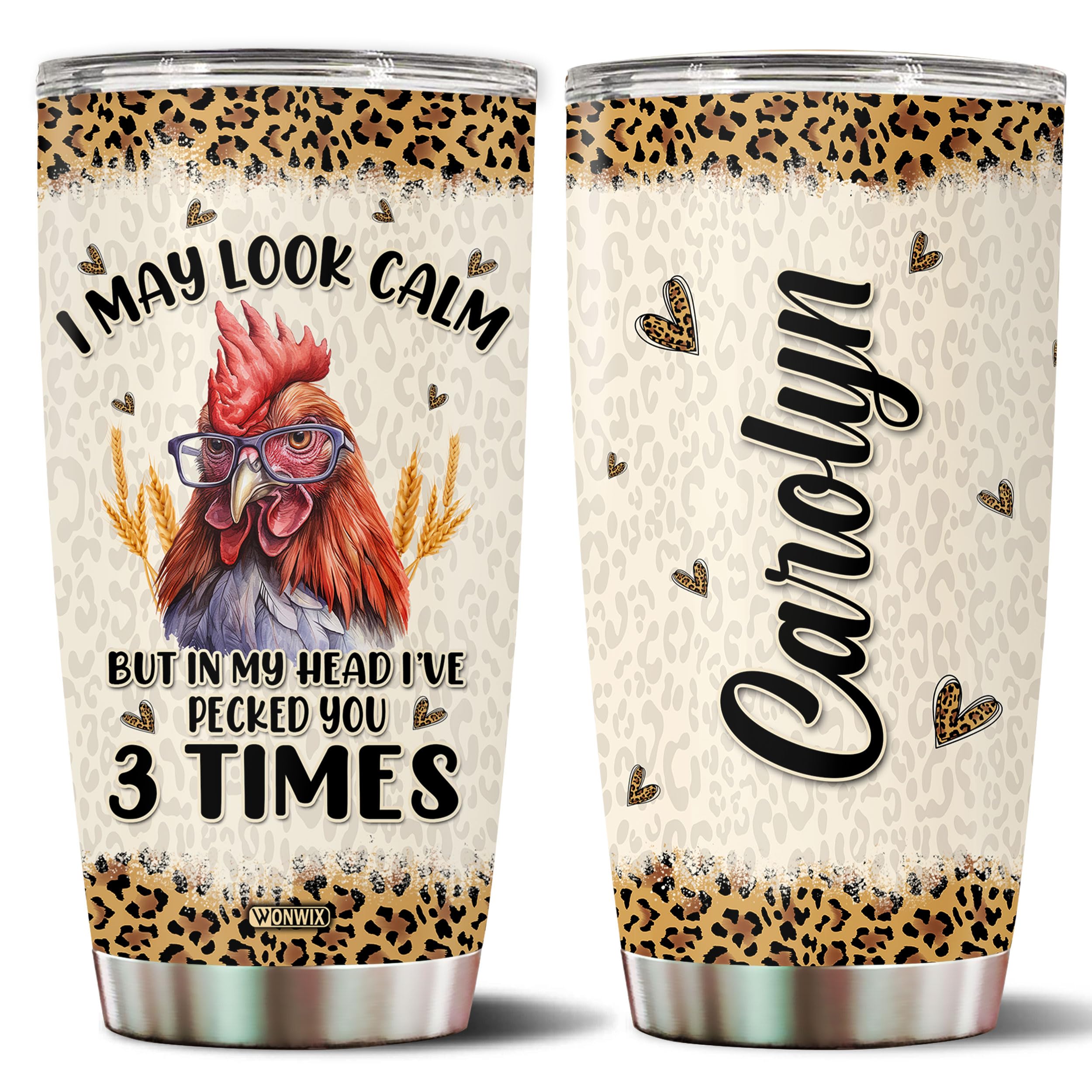 WONWIX Personalized Chicken Tumbler Funny Rooster Gifts for Women Insulated Stainless Steel 20oz With Lid Travel Cup Coffee Mug Water Bottle Gift for Her Girl Friends