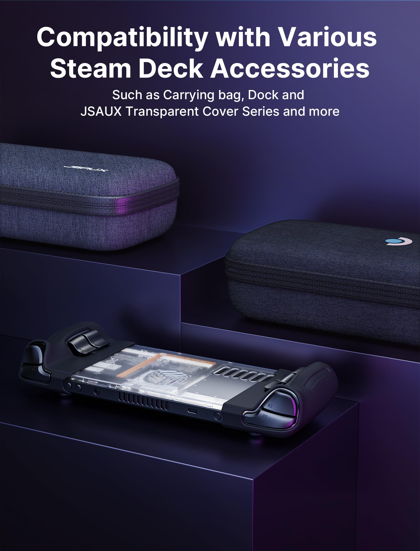 JSAUX Silicone Grip Protection Case Compatible with Steam Deck OLED/LCD, Steam Deck Grip, Steam Deck GripSkin, GripArmor Silicone Sleeve Set (one Left and one Right) - GP0016 Black