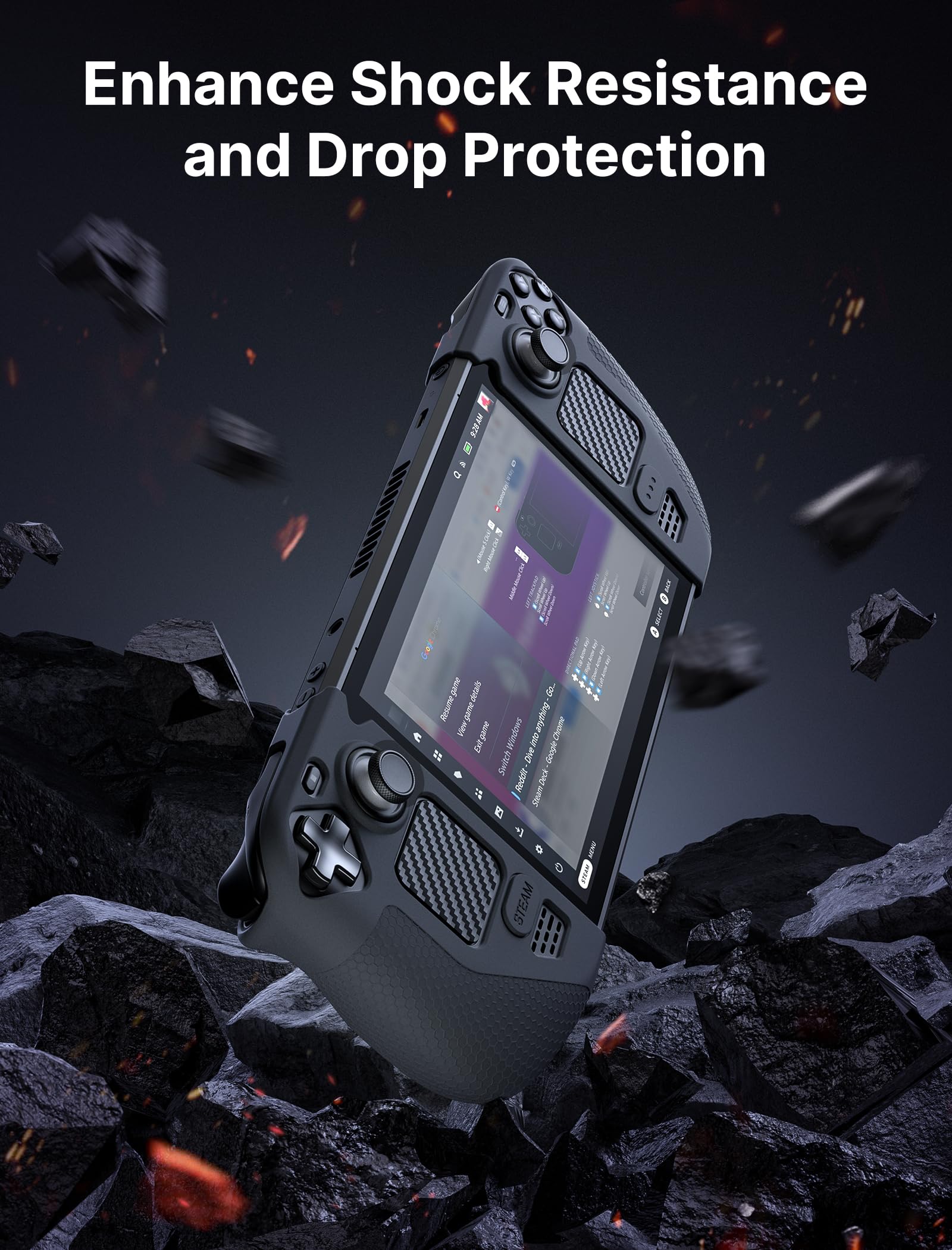 JSAUX Silicone Grip Protection Case Compatible with Steam Deck OLED/LCD, Steam Deck Grip, Steam Deck GripSkin, GripArmor Silicone Sleeve Set (one Left and one Right) - GP0016 Black