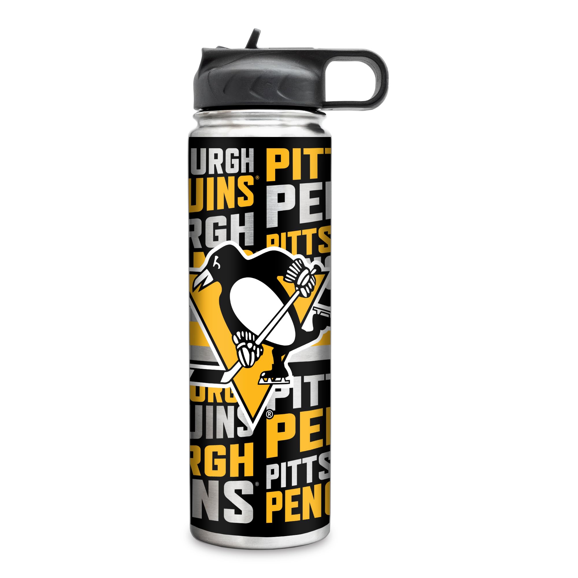 Rico Industries NHL Hockey Pittsburgh Penguins 22oz Stainless Steel Tumbler with Lid - Great For Coffee, Tea, Water or Cocktails