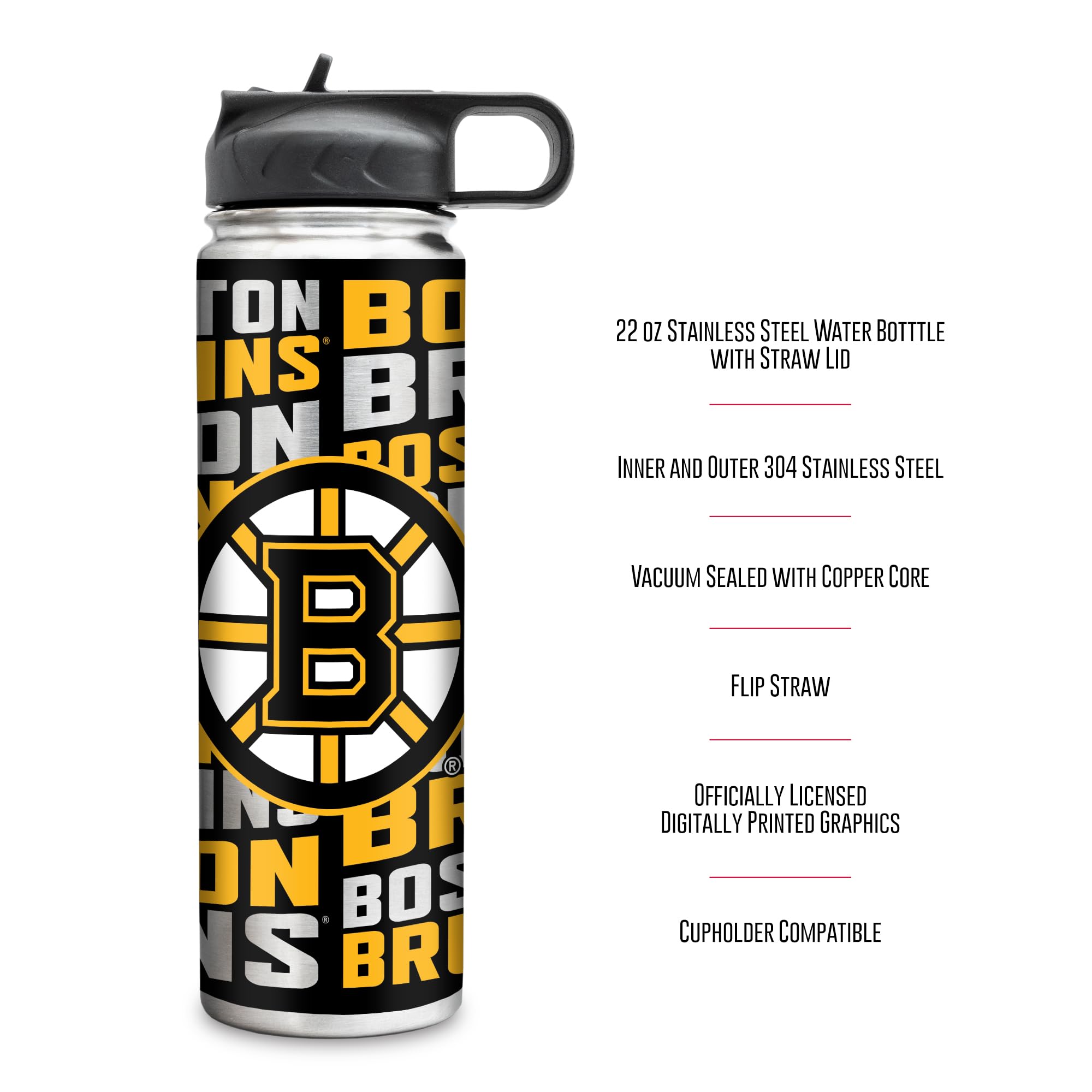 Rico Industries NHL Hockey Boston Bruins 22oz Stainless Steel Tumbler with Lid - Great For Coffee, Tea, Water or Cocktails