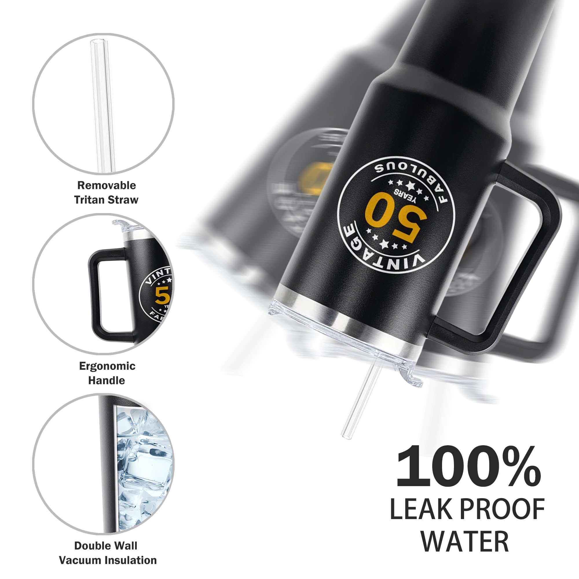 Qeenking 50th Birthday Tumbler - 40 OZ Stainless Steel Travel Mug with Handle and Straw - Keeps Drinks Cold/Hot for 12/6 Hours - The for Him/Her