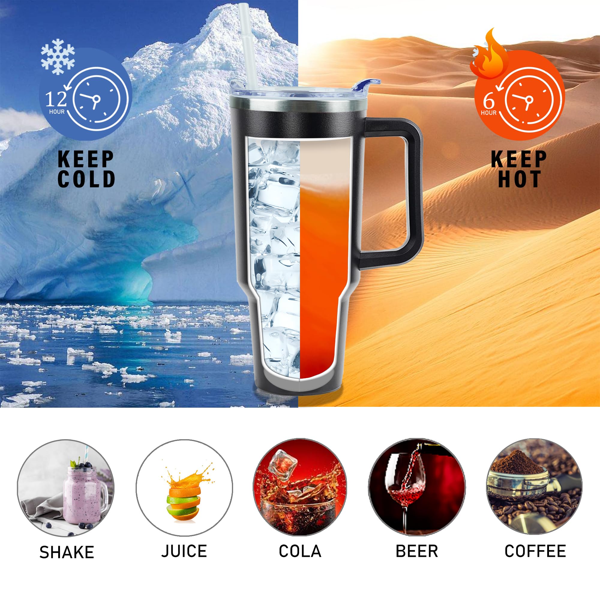 Qeenking 50th Birthday Tumbler - 40 OZ Stainless Steel Travel Mug with Handle and Straw - Keeps Drinks Cold/Hot for 12/6 Hours - The for Him/Her