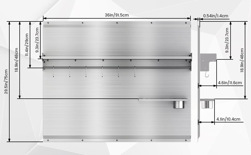 VENFAN Range Backsplash, 36 x 30 Inch Wall-Mounted Stainless Steel Backsplash with Built-in Storage Shelf & Hanging Rack, Stainless Steel Backsplash for Stove Easy Installation