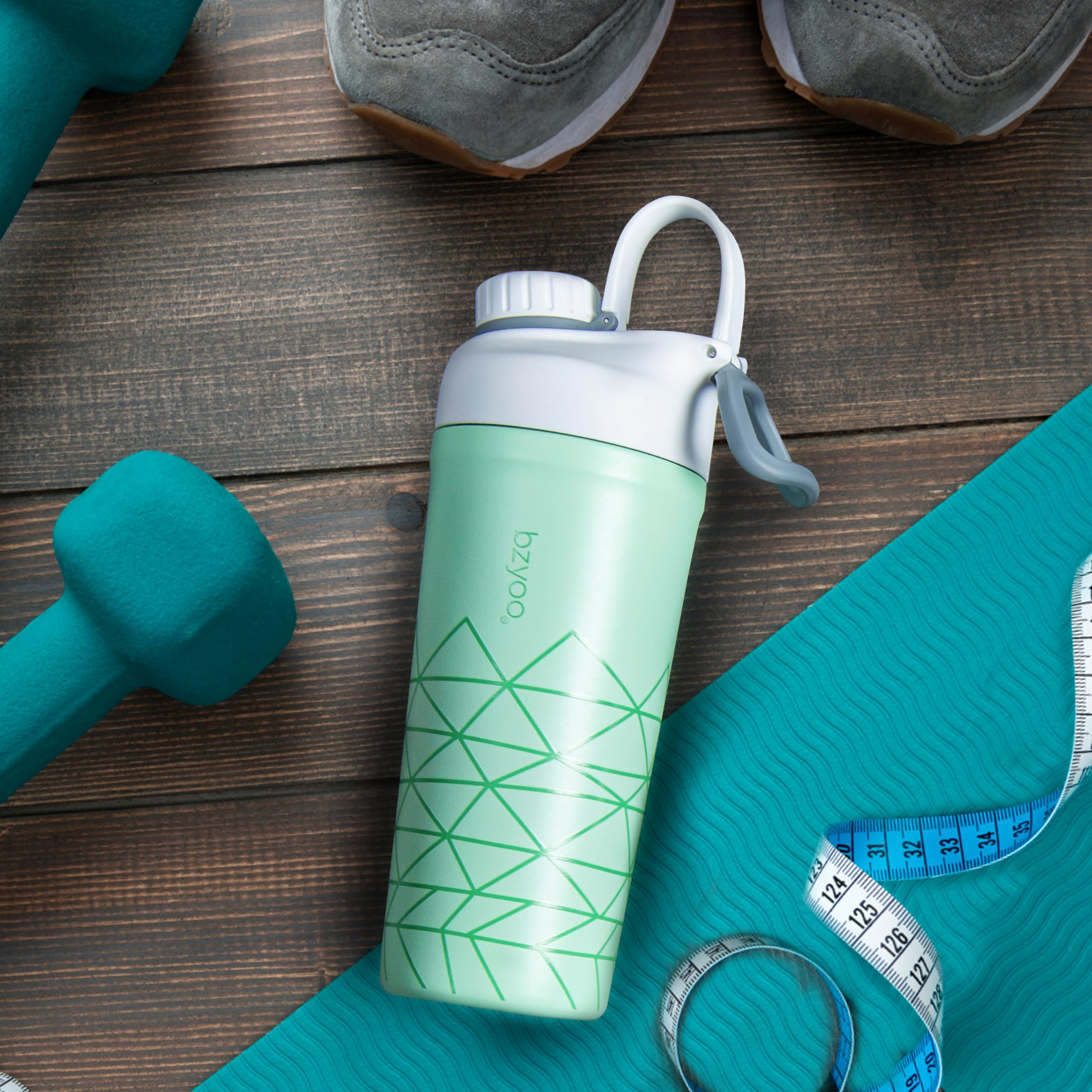 bzyoo 26oz Double-Walled Stainless Steel Insulated Tumbler with Straw Leak Proof Ideal for Smoothies, Ice Tea or Coffee Includes Mixer Ball BPA Free - Spidy Green