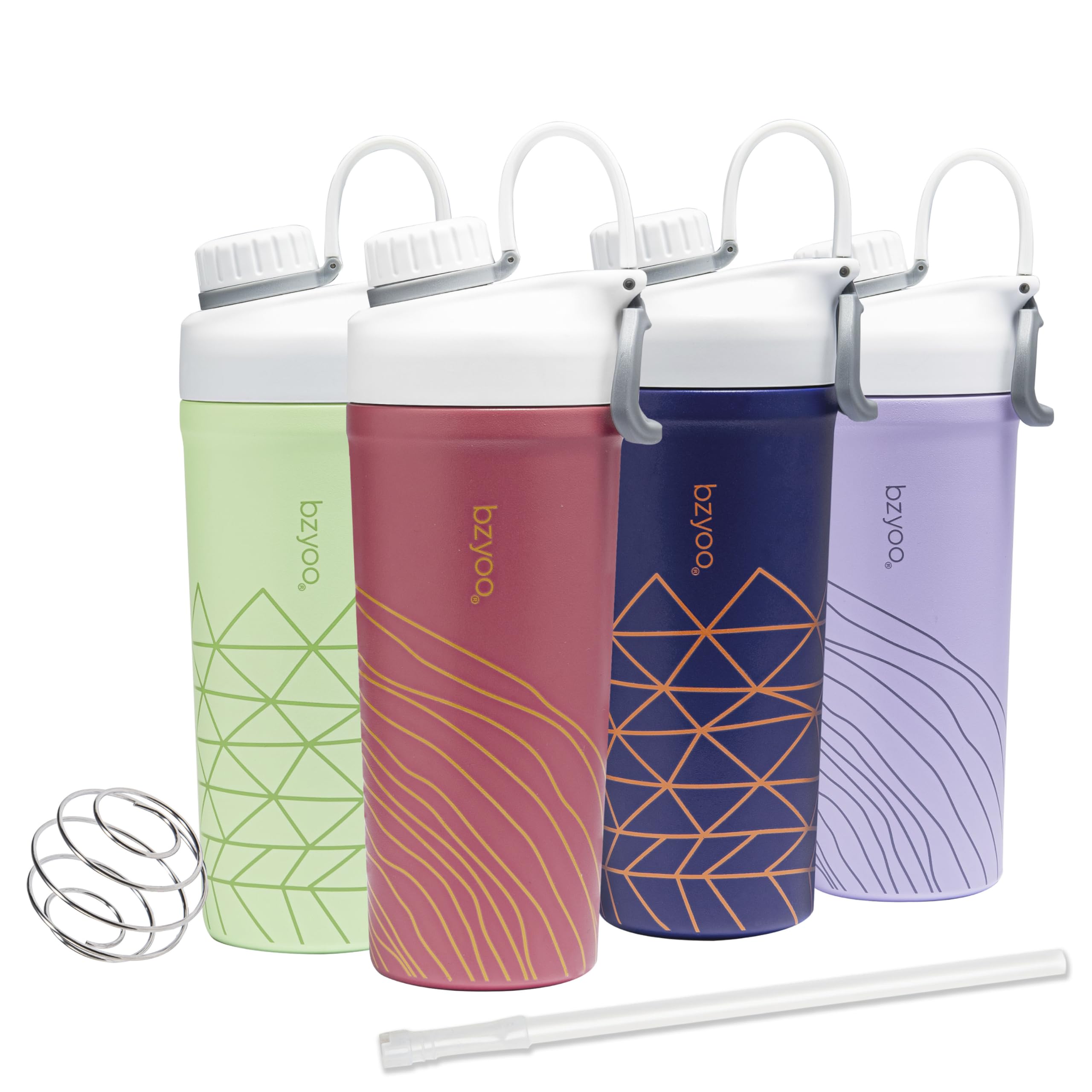 bzyoo 26oz Double-Walled Stainless Steel Insulated Tumbler with Straw Leak Proof Ideal for Smoothies, Ice Tea or Coffee Includes Mixer Ball BPA Free - Organica Red