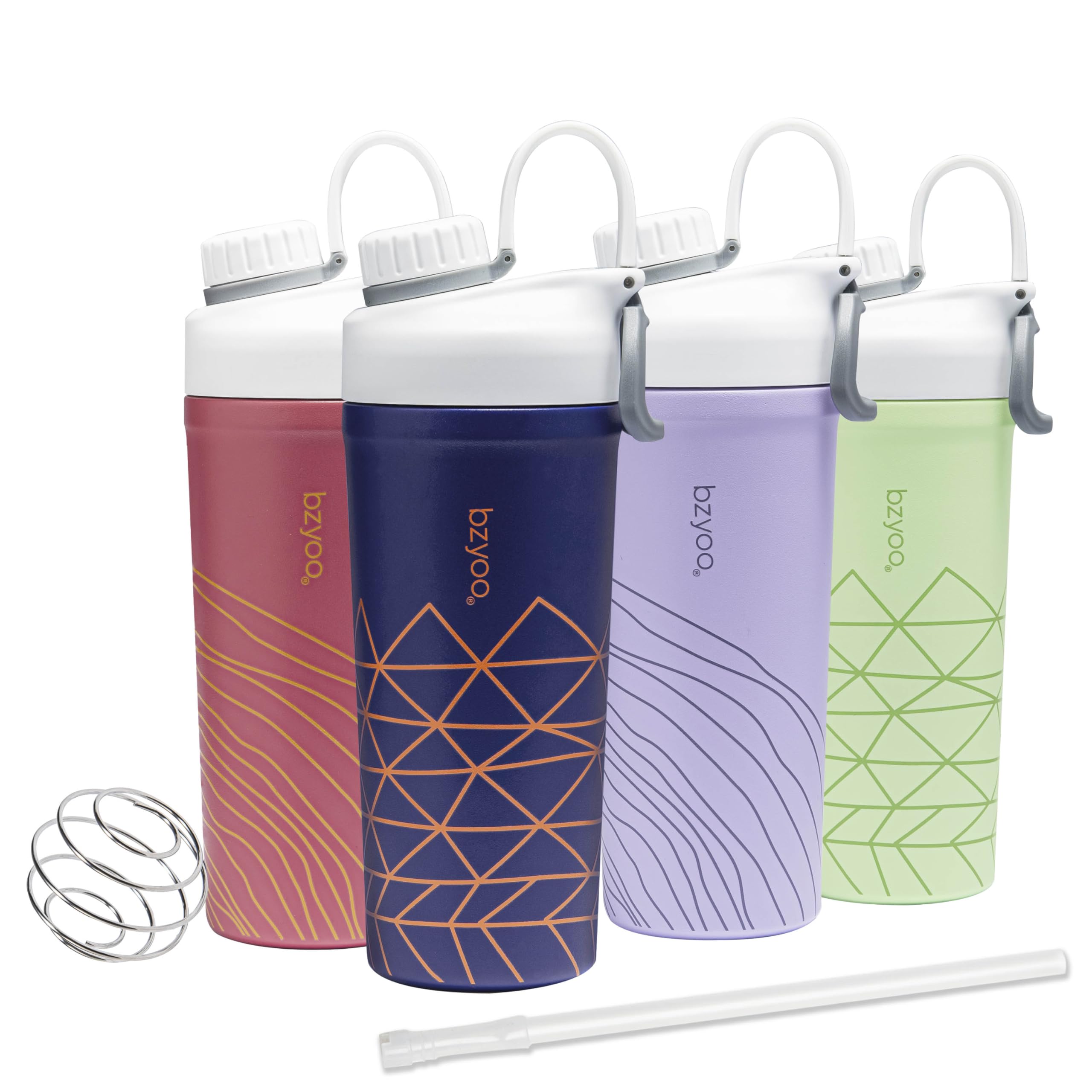 bzyoo 26oz Double-Walled Stainless Steel Insulated Tumbler with Straw Leak Proof Ideal for Smoothies, Ice Tea or Coffee Includes Mixer Ball BPA Free - Spidy Blue