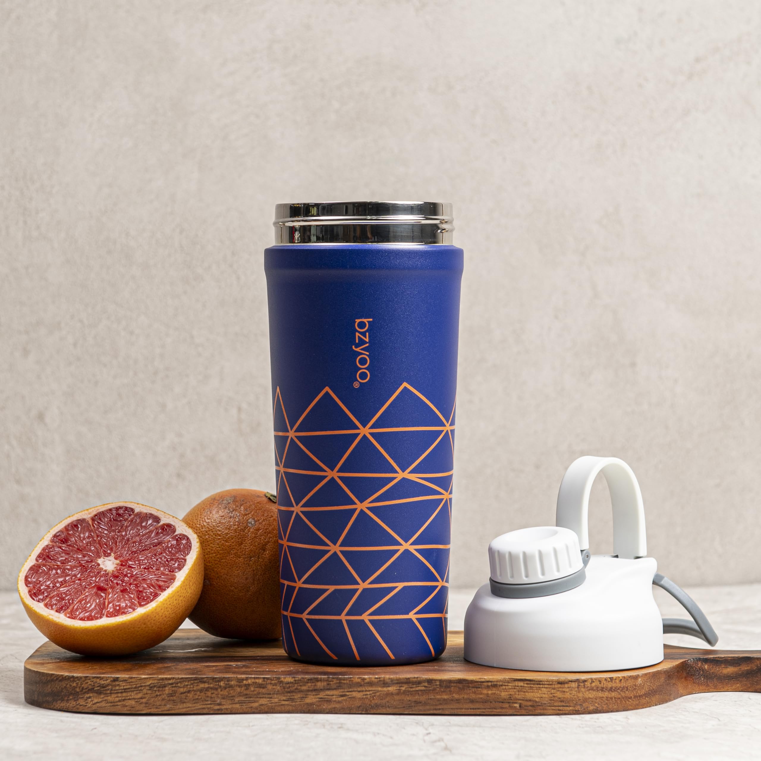 bzyoo 26oz Double-Walled Stainless Steel Insulated Tumbler with Straw Leak Proof Ideal for Smoothies, Ice Tea or Coffee Includes Mixer Ball BPA Free - Spidy Blue