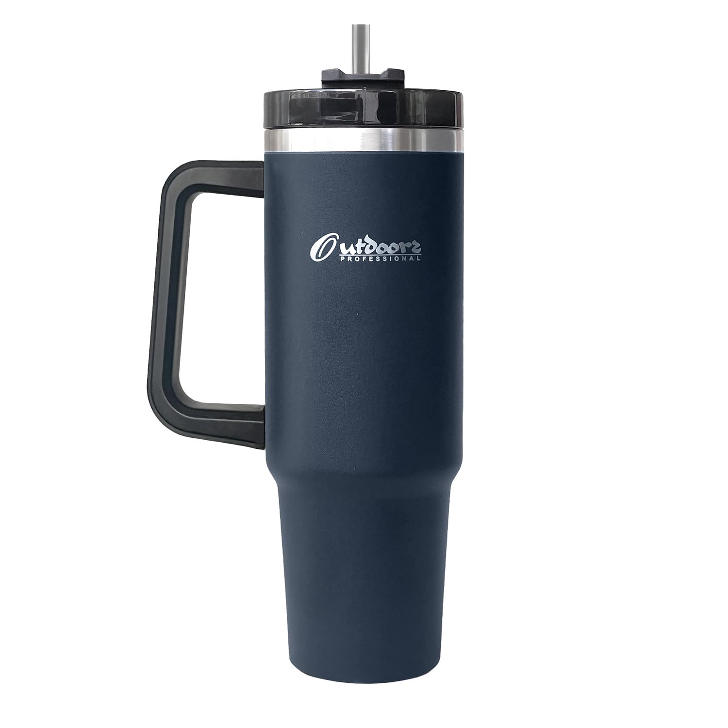 OUTDOORS PROFESSIONAL OUTD9058 40-Oz. Stainless Steel Double-Walled Insulated Tumbler with Straw (Navy Blue)