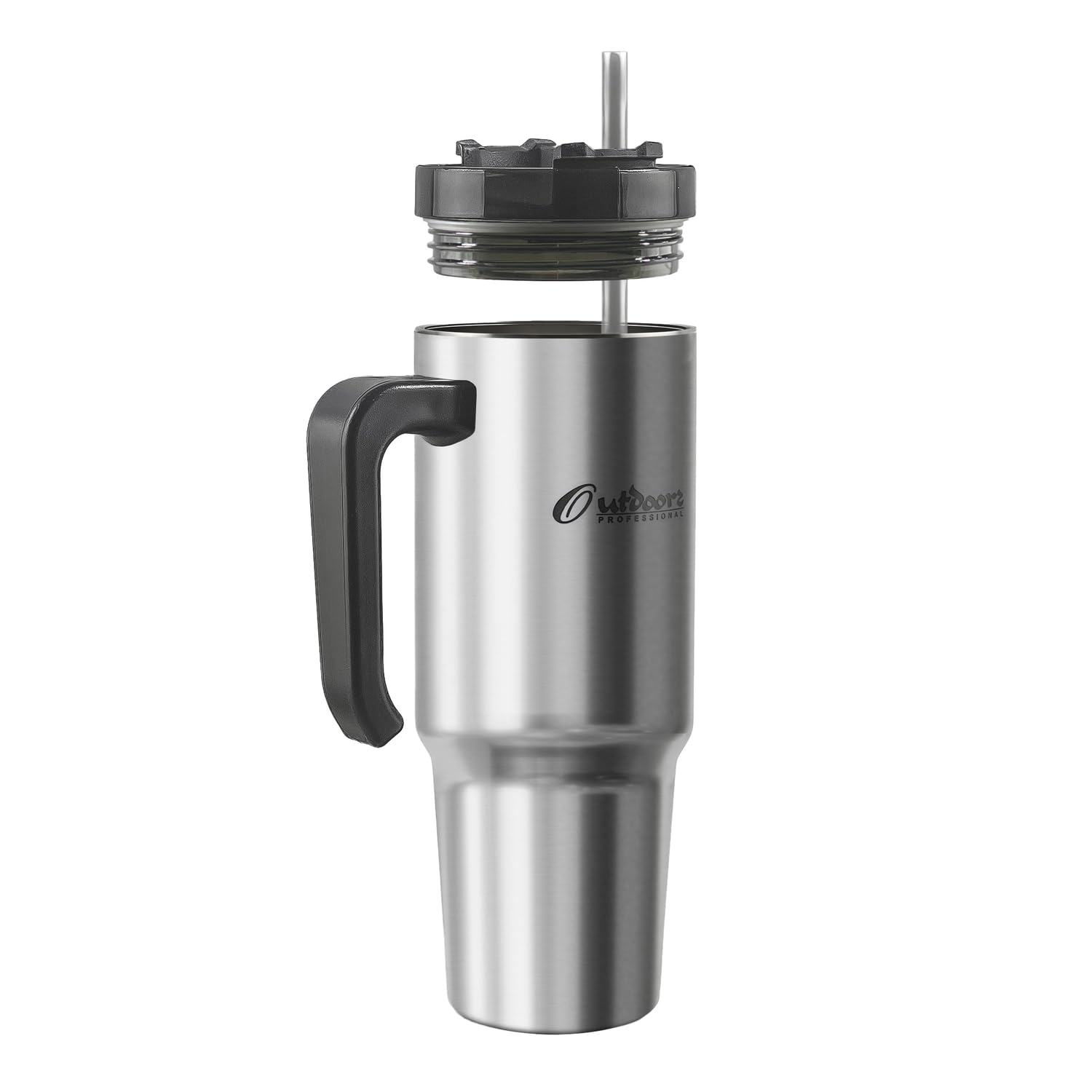 OUTDOORS PROFESSIONAL OUTD9034 30-Oz. Stainless Steel Double-Walled Insulated Tumbler with Straw (Stainless Steel)