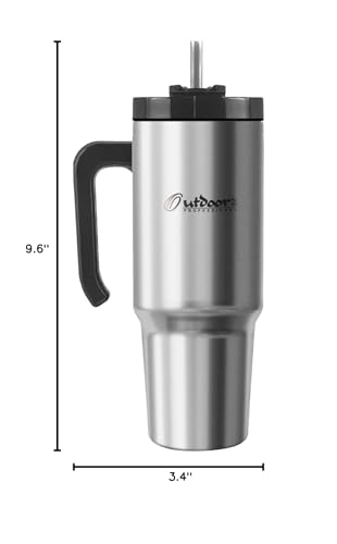 OUTDOORS PROFESSIONAL OUTD9034 30-Oz. Stainless Steel Double-Walled Insulated Tumbler with Straw (Stainless Steel)