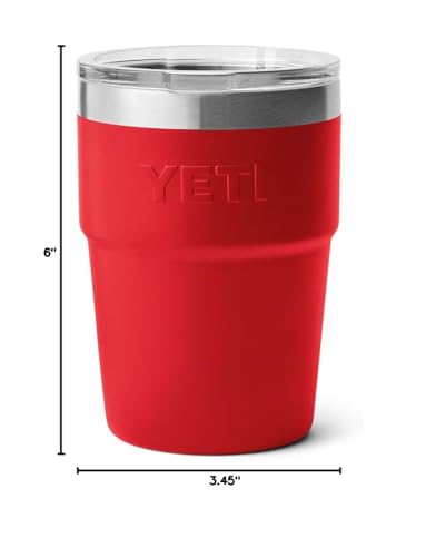 YETI Rambler 16 oz Stackable Tumbler, Vacuum Insulated, Stainless Steel with MagSlider Lid, Rescue Red