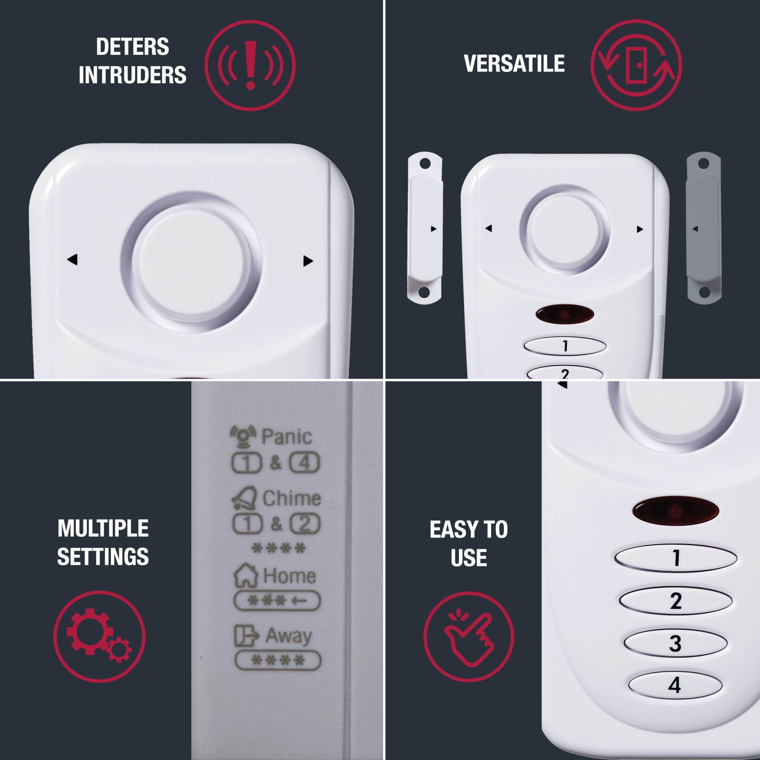 SABRE Elite Wireless Door Alarm with Exit/Entry Delay Mode, Home Mode & Keypad, Deters Intruders w/ 120dB Alarm Heard Up to 1,500 ft, Versatile Settings, Works on Both Left & Right Side Opening Doors