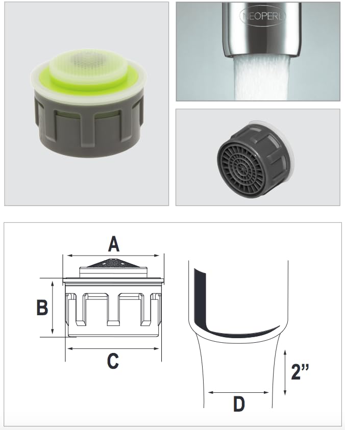 Neoperl Faucet Cascade Aerator Low Flow 0.5 gpm Aerated Bathroom Stream Standard Dual Threaded (Lime 3 Pack), 31 2200