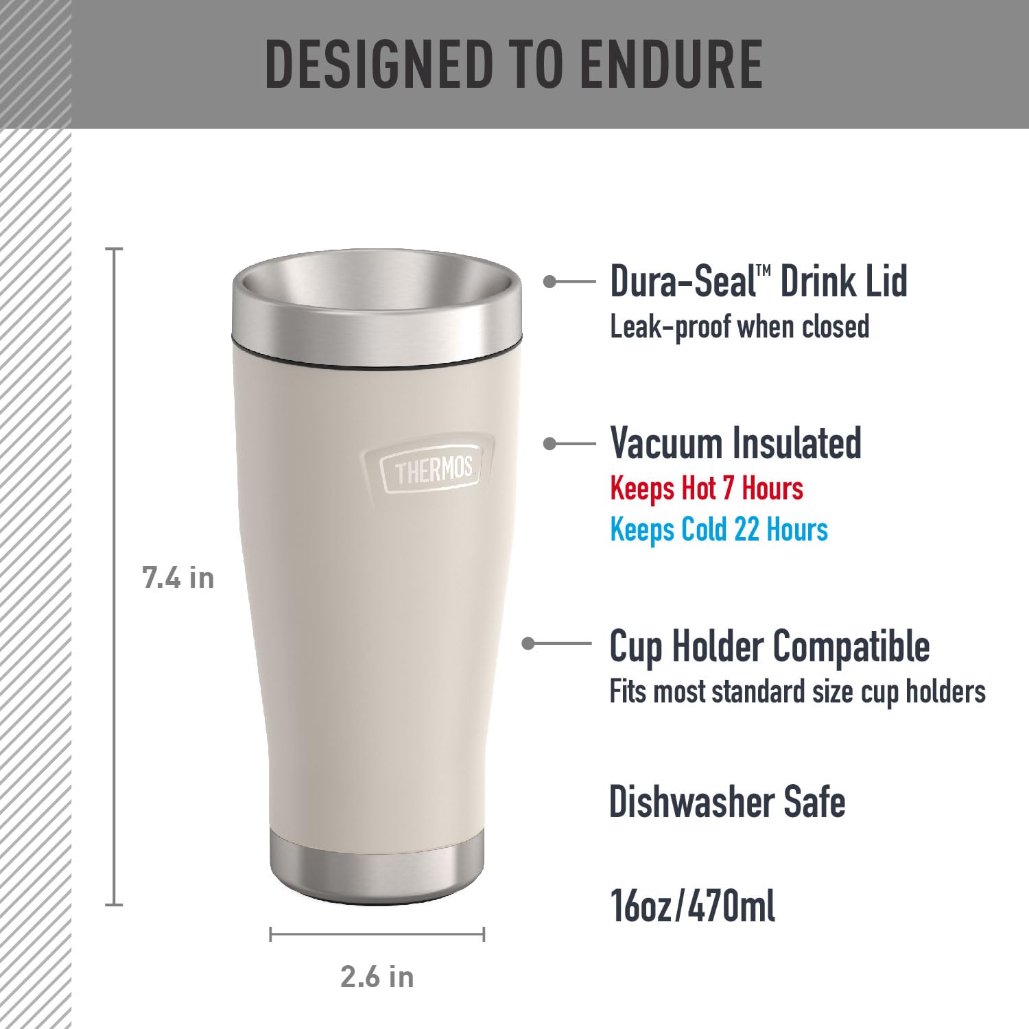 THERMOS ICON SERIES, Stainless Steel Tumbler, Sandstone, 16 oz