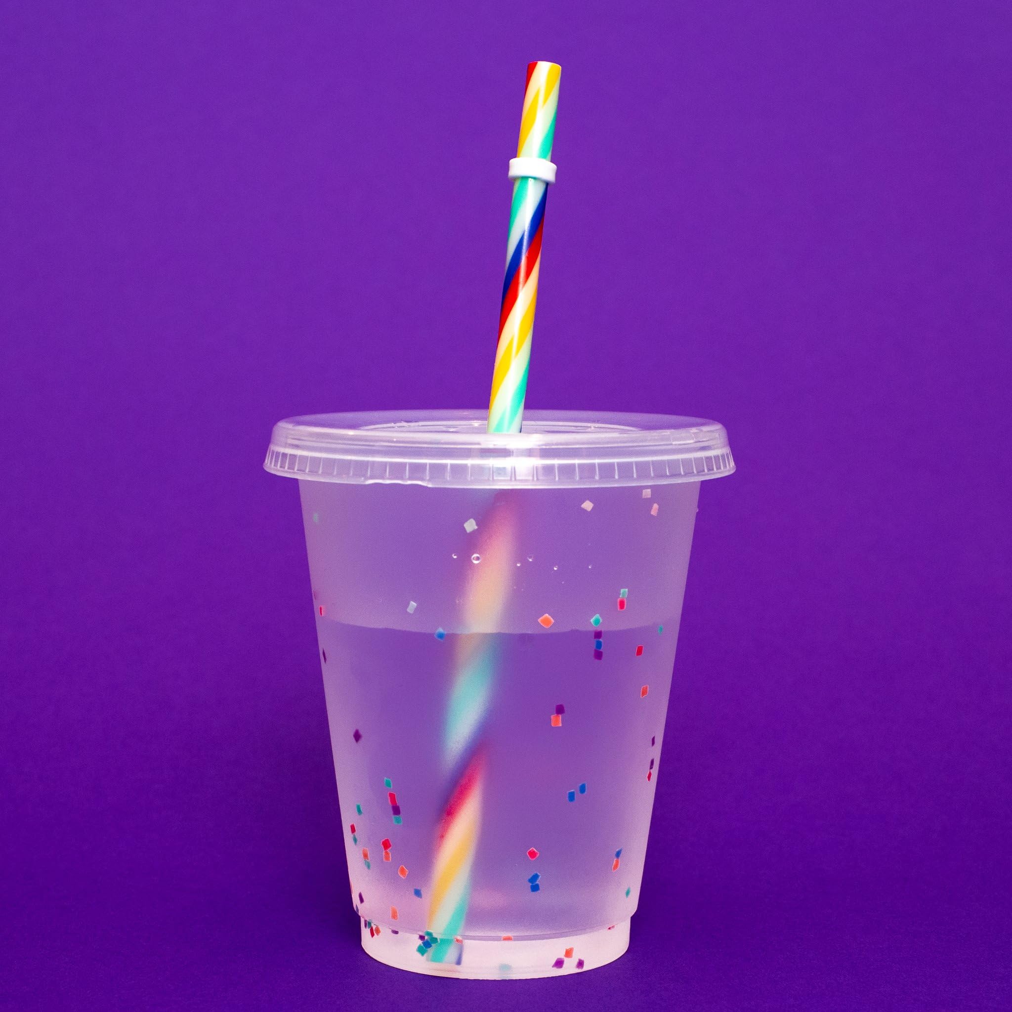 Aztec Sky Color Changing Cups | 5 Reusable Cups, Lids and Straws | Iced Coffee Tumblers | 24 oz Cold Cups (16oz Confetti)