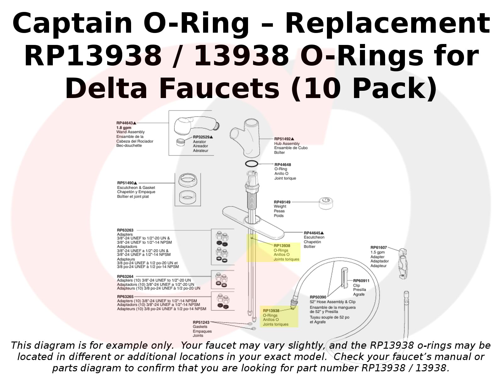 Captain O-Ring – Replacement RP13938 / 13938 O-Rings for Delta Faucets (10 Pack)