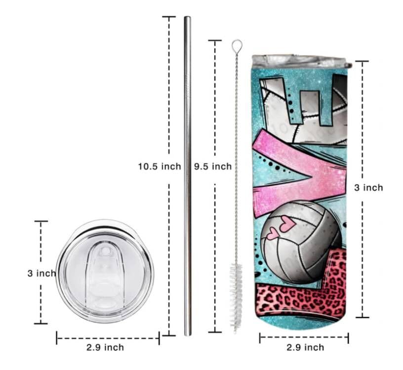 20 OZ Volleyball Iced Coffee Cup for Girls, Volleyball Tumbler Cup with Lid, Vaccum & Stainless Steel, Keep COLD Keep WARM