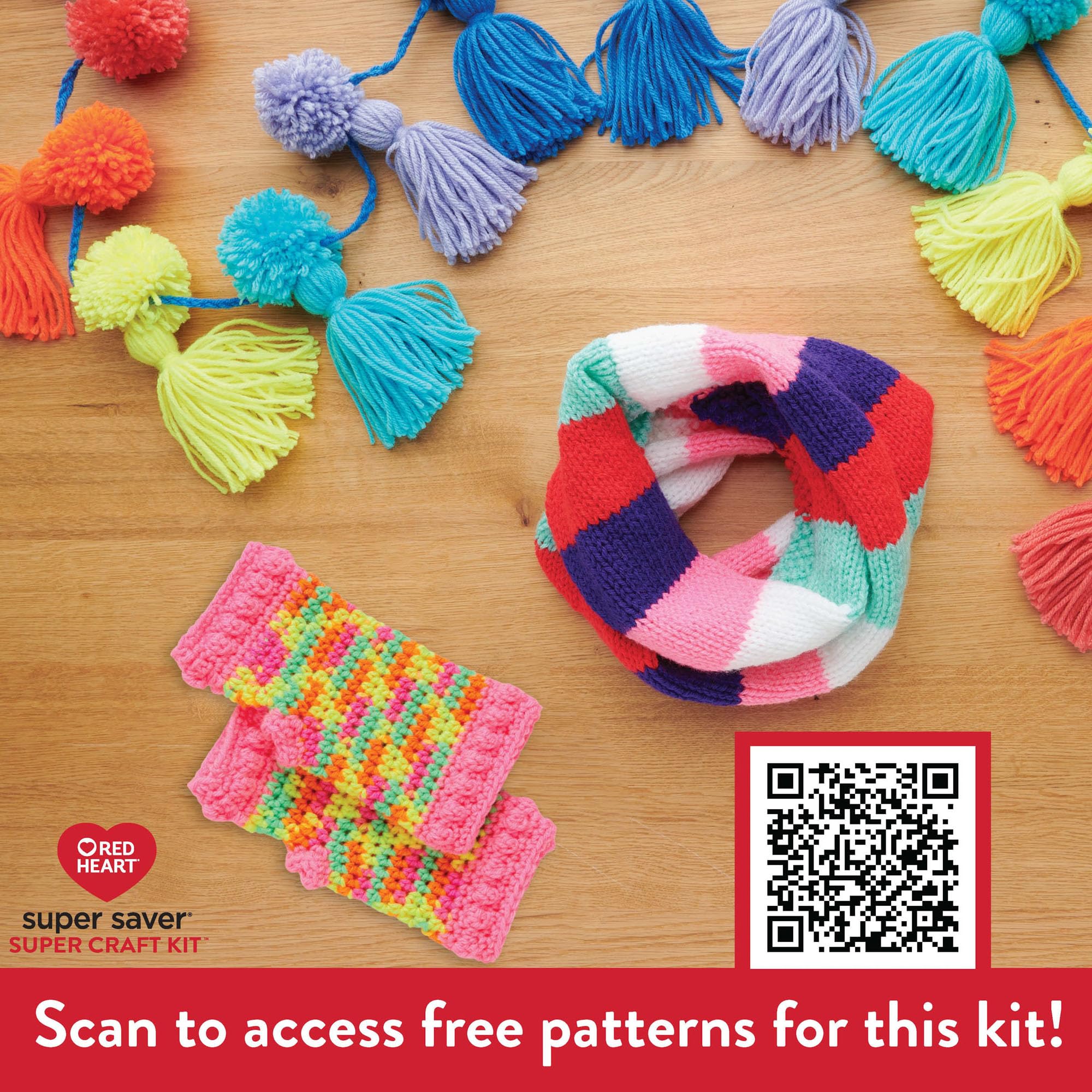 Red Heart Super Saver Yarn Super Craft Kit Brights, with 12 Pack of 50g/1.7 oz. 4 Medium Worsted Yarn for Knitting & Crocheting, 12 Colors, Perfect for Chunky Sweaters, Blankets, Amigurumi