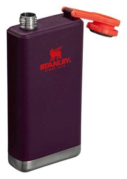Stanley Adventure Pre-Party Flask 8 oz | Leakproof Hip Flask | Hinge Connected Never Lose Cap | Insulated Stainless Steel Liquor Container | BPA-Free | Plum