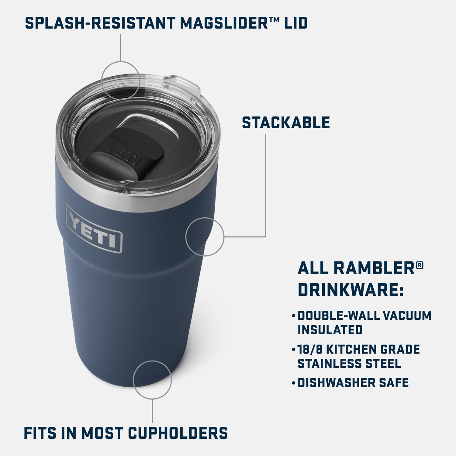YETI Rambler 30 oz Stackable Tumbler, Stainless Steel, Vacuum Insulated with MagSlider Lid, White