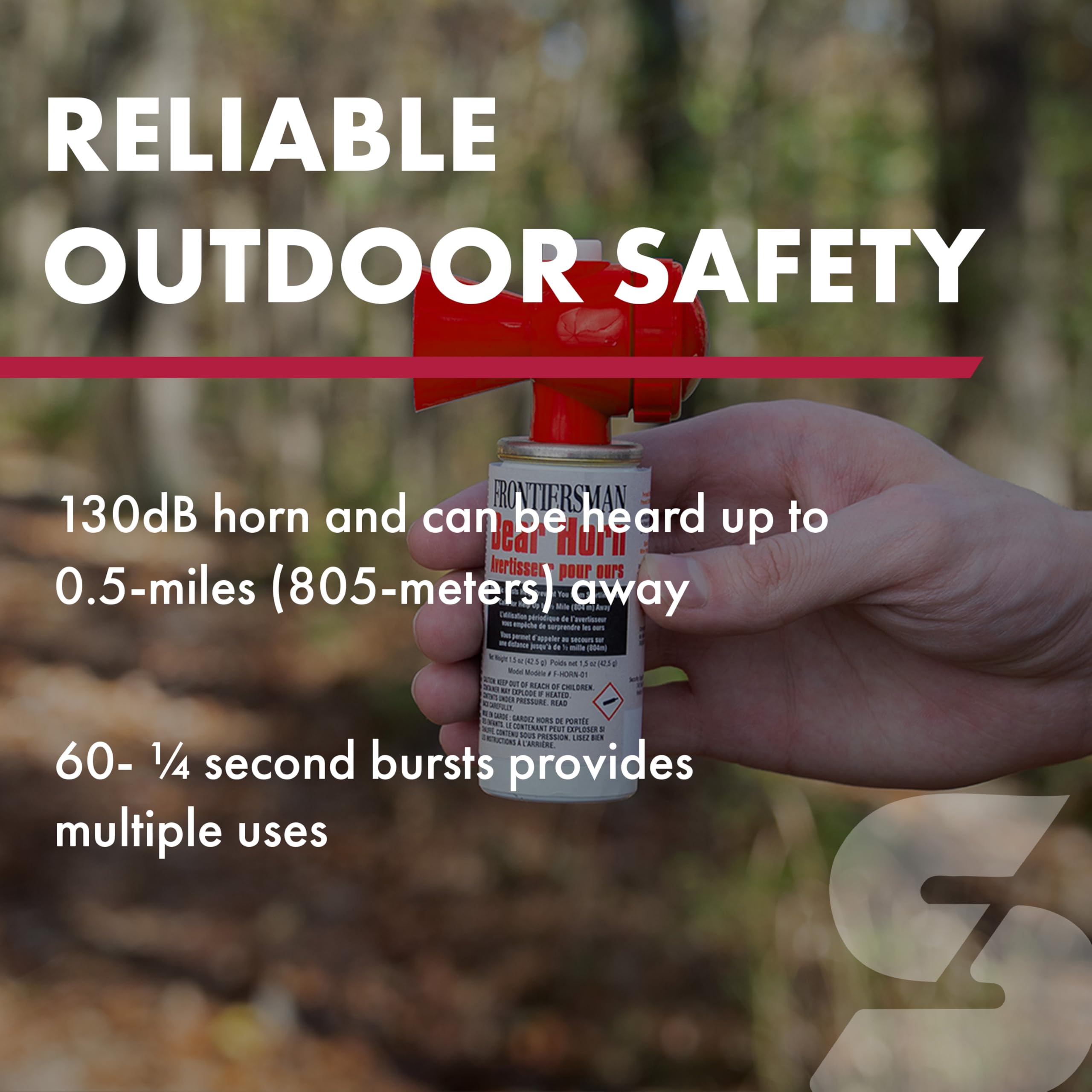 SABRE Frontiersman MAX 9.2 oz. Bear & Mountain Lion Attack Deterrent, Up to 40 ft Range, Contains 2% Major Capsaicinoids + Frontiersman Bear Horn (FBH-LT-AMZ) Kit, Glow-in-The-Dark Safety