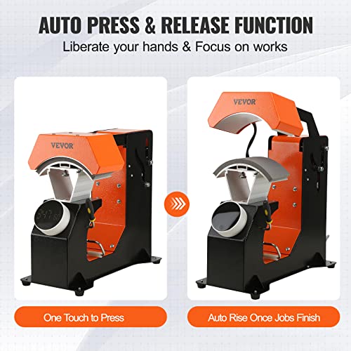 VEVOR 3-in-1 Auto Hat Heat Press Machine for Caps - No Crease, Automatic Release&Press Knob-Style Digital Control Panel, with 3pcs Interchangeable Platens(6.6" x 2.7", 6.6" x 3.8", 6.1" x 3")
