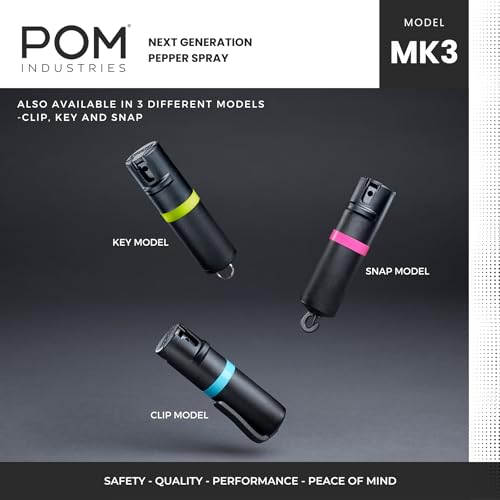 POM MK3 Pepper Spray, Belt Clip Model - Maximum Strength, Flip Top Safety 360° Performance, 18-20-Foot Range, Powerful, Accurate Stream