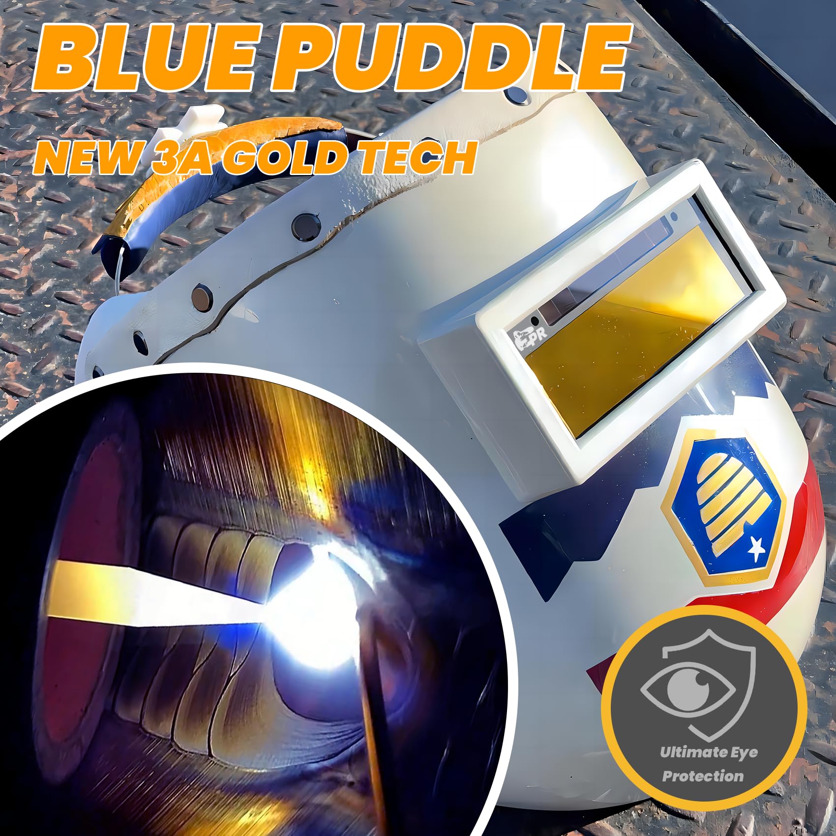 Gold Shade 5-13 2x4 1/4 Auto Darkening Welding Lens, Adjustable Gold Welding Lens 2x4 with Cool Blue Puddle Technology, 2x4 Welding Lens Replacement for Standard Welding Hoods and Welding Helmets