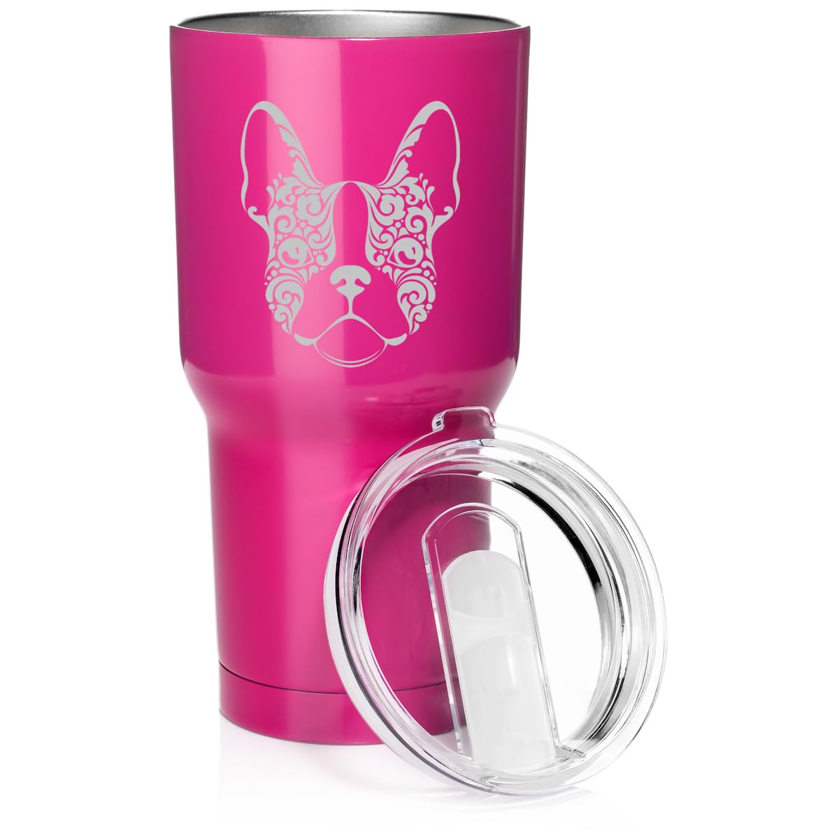 Smooth Body Tumbler Stainless Steel Vacuum Insulated Travel Mug Cup Gift French Bulldog Floral (Hot Pink, 30 oz)