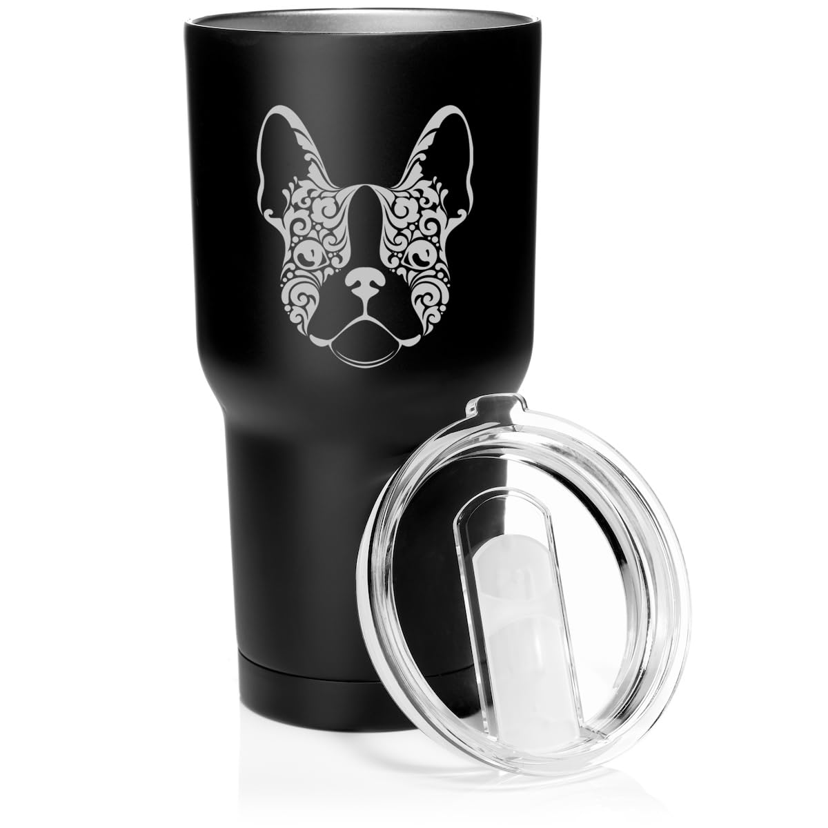 Smooth Body Tumbler Stainless Steel Vacuum Insulated Travel Mug Cup Gift French Bulldog Floral (Black, 30 oz)