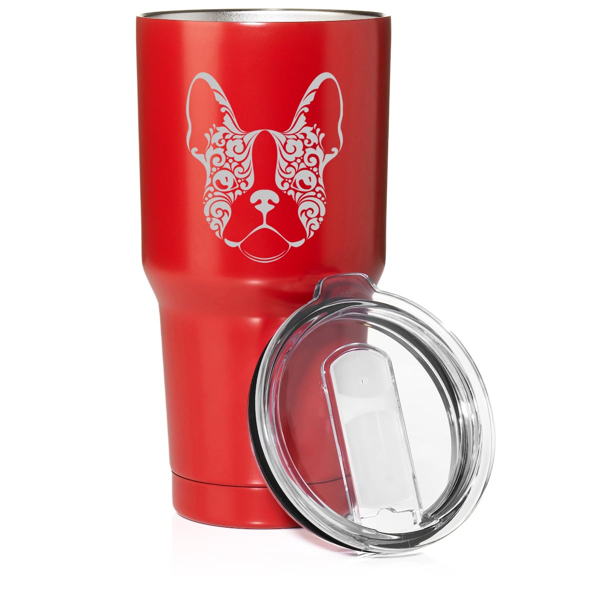 Smooth Body Tumbler Stainless Steel Vacuum Insulated Travel Mug Cup Gift French Bulldog Floral (Red, 30 oz)