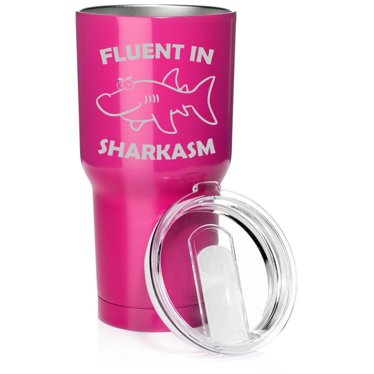 Smooth Body Tumbler Stainless Steel Vacuum Insulated Travel Mug Cup Gift Fluent In Sharkasm Funny Shark (Hot Pink, 30 oz)