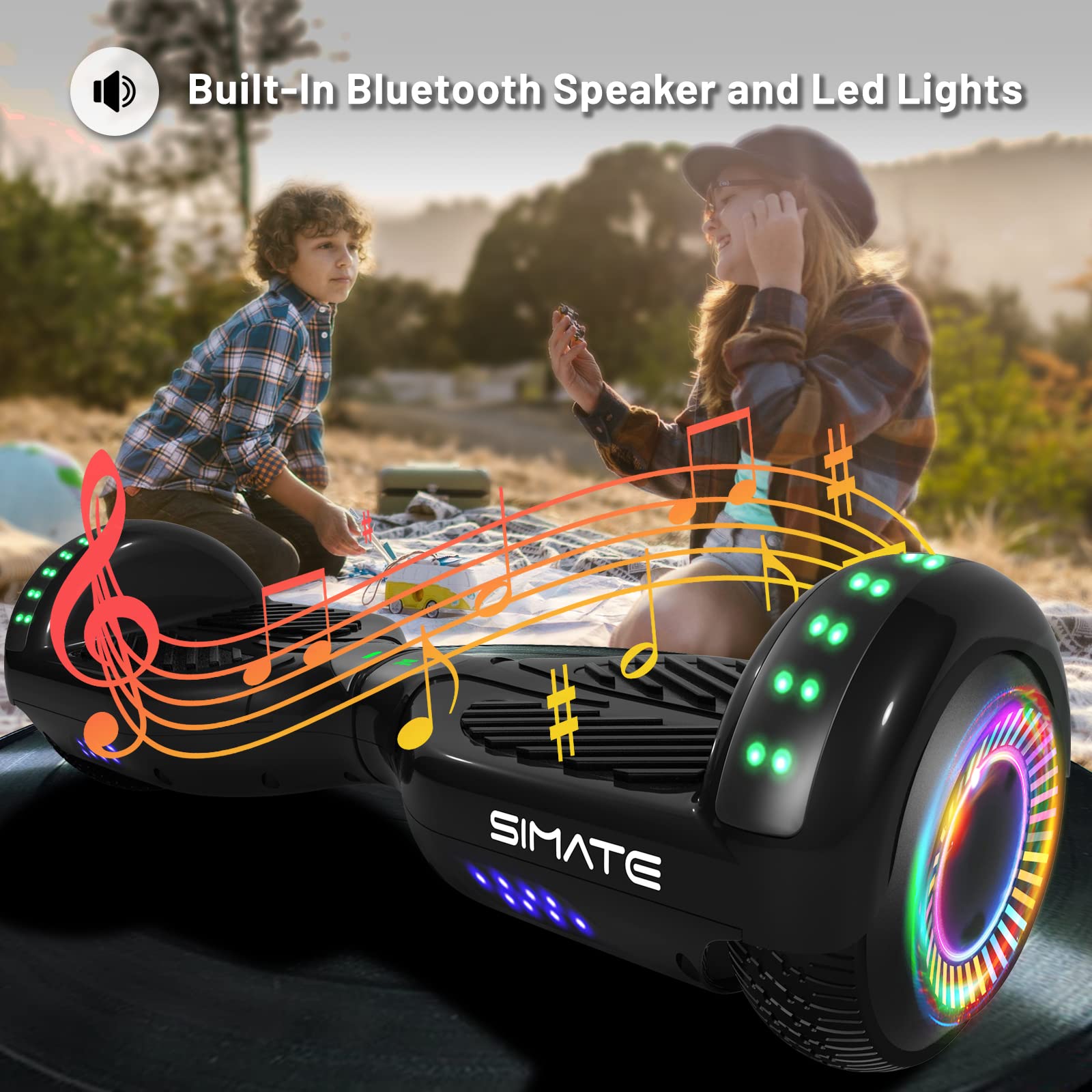 SIMATE 6.5" Hoverboard with Bluetooth & LED Lights, Self Balancing Hover Boards for Kids & Adults & Girls & Boys, for All Ages…
