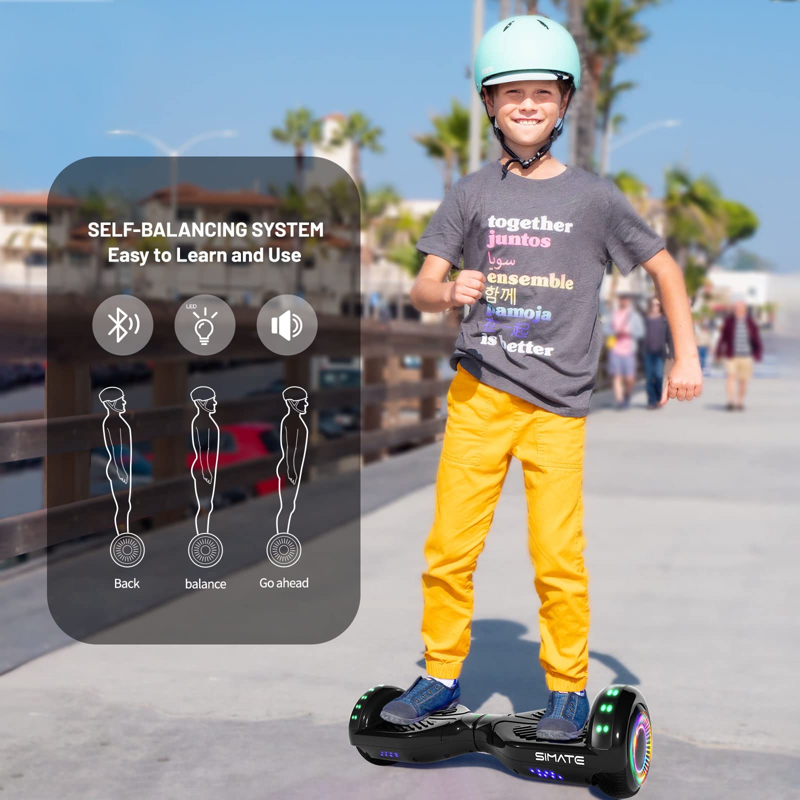 SIMATE 6.5" Hoverboard with Bluetooth & LED Lights, Self Balancing Hover Boards for Kids & Adults & Girls & Boys, for All Ages…