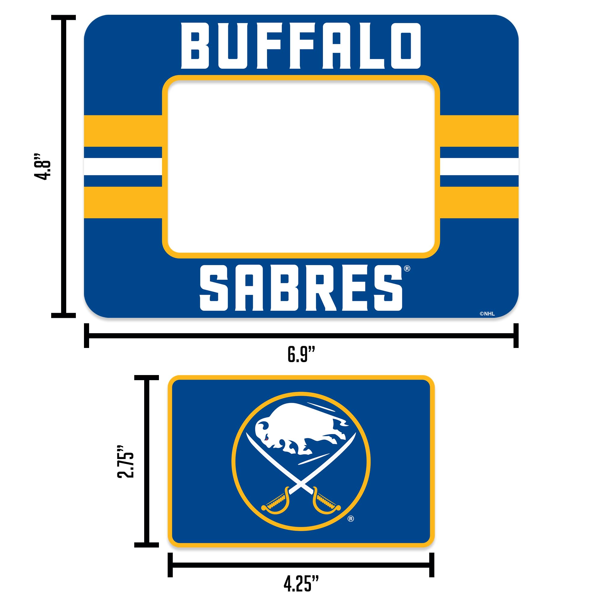 Rico Industries NHL Hockey Buffalo Sabres Stripes Magnetic Picture Frame (5"x6.75") & Magnet Combo Set - Home Décor - Regrigerator, Office, Kitchen