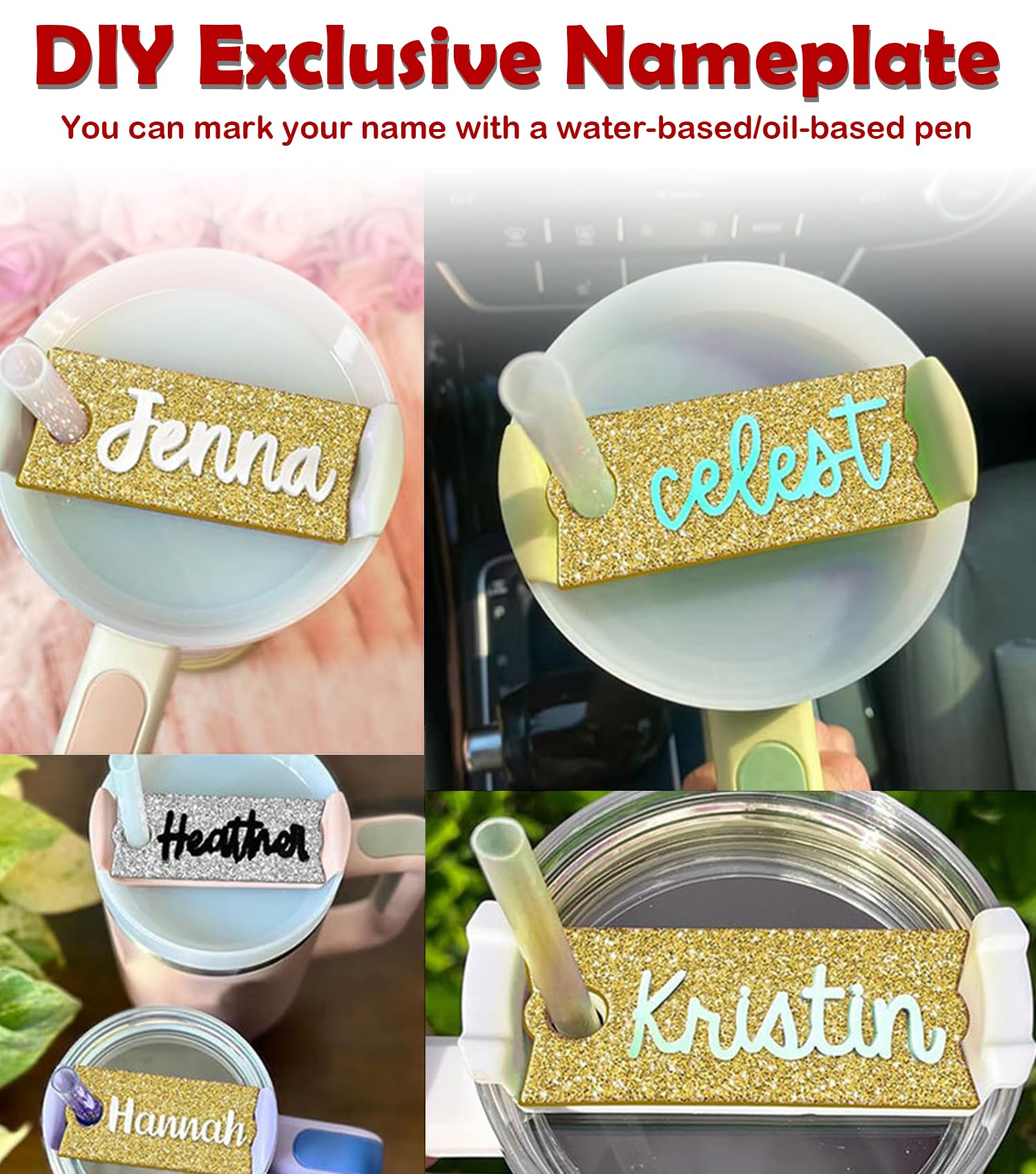 Generic Name Plates for Stanley Cup Lid 40oz Blank Acrylic DIY Personalized Name Plate Identification Clear Name Tag, Green